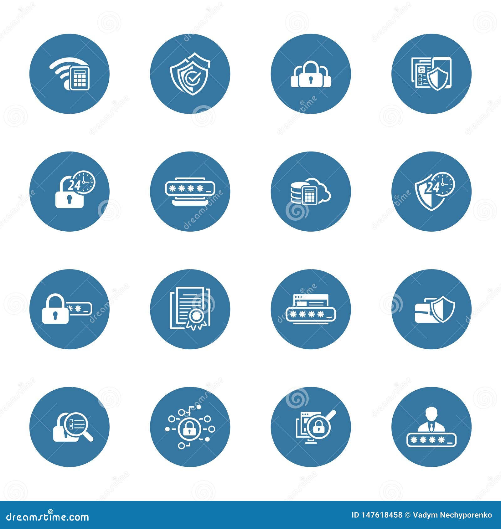 Security and Protection Flat Icons Set Stock Illustration ...