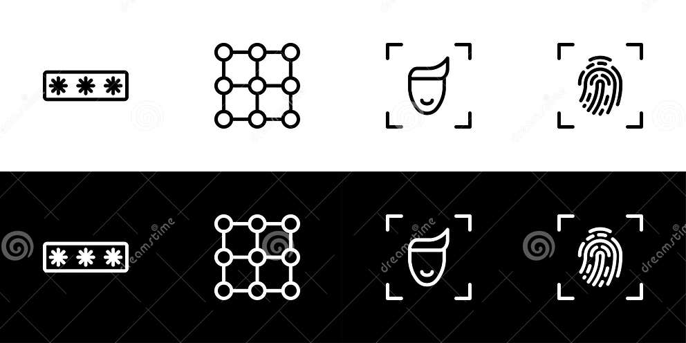 Security Protection Method Icon Set. Pin or Password, Pattern, Face ...