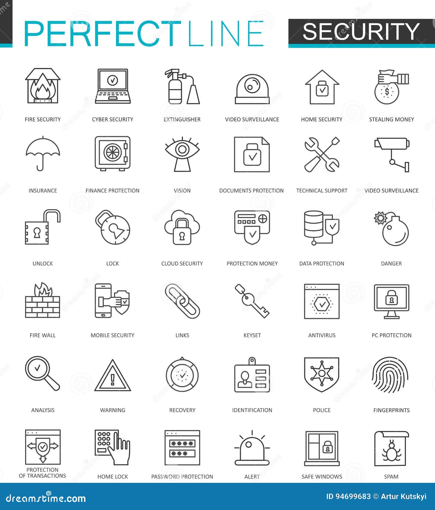 Security Protection Thin Line Web Icons Set. Data, Web, Personal and ...