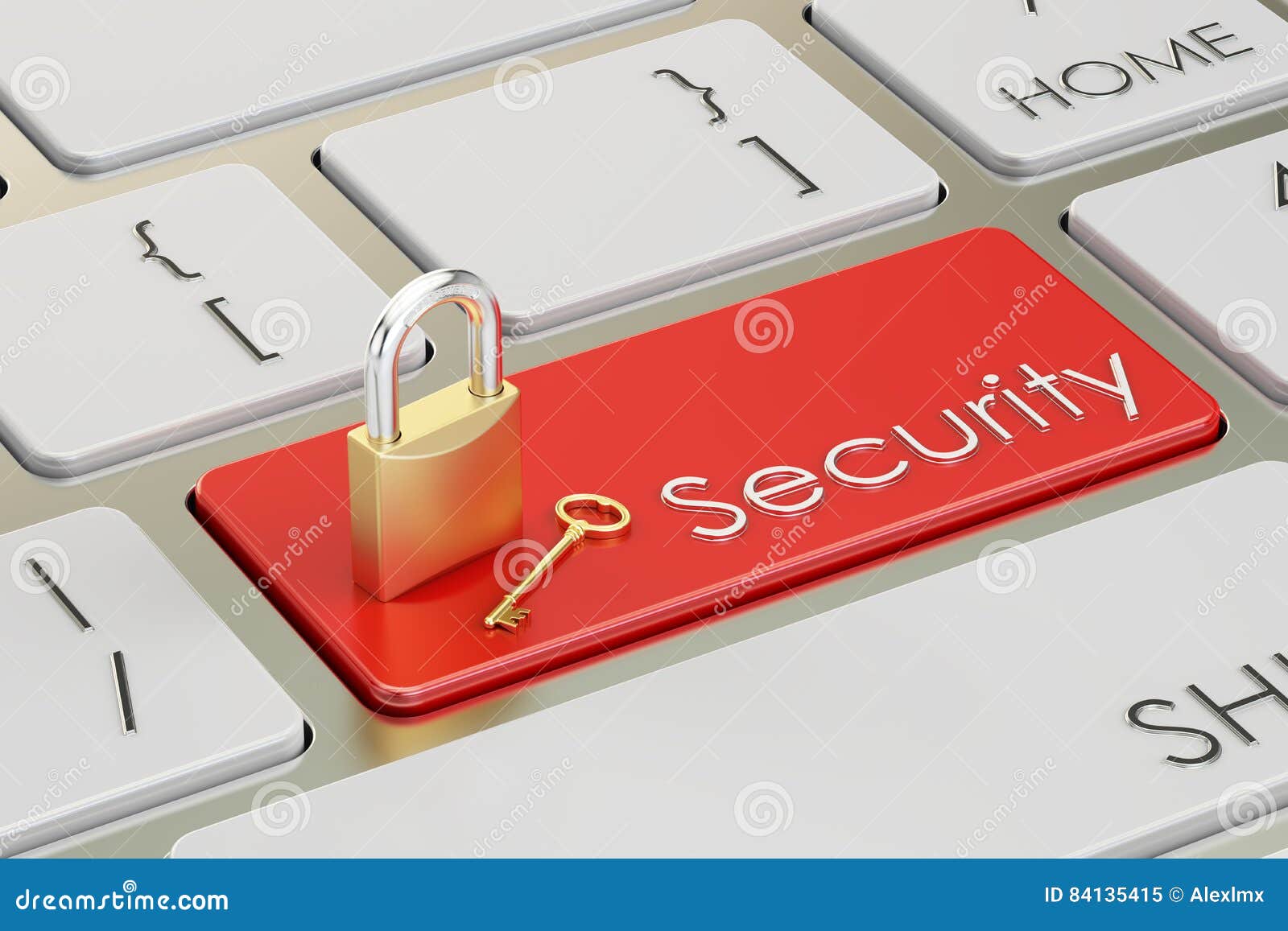 Security Red Button on Keyboard, 3D Stock Illustration - Illustration ...