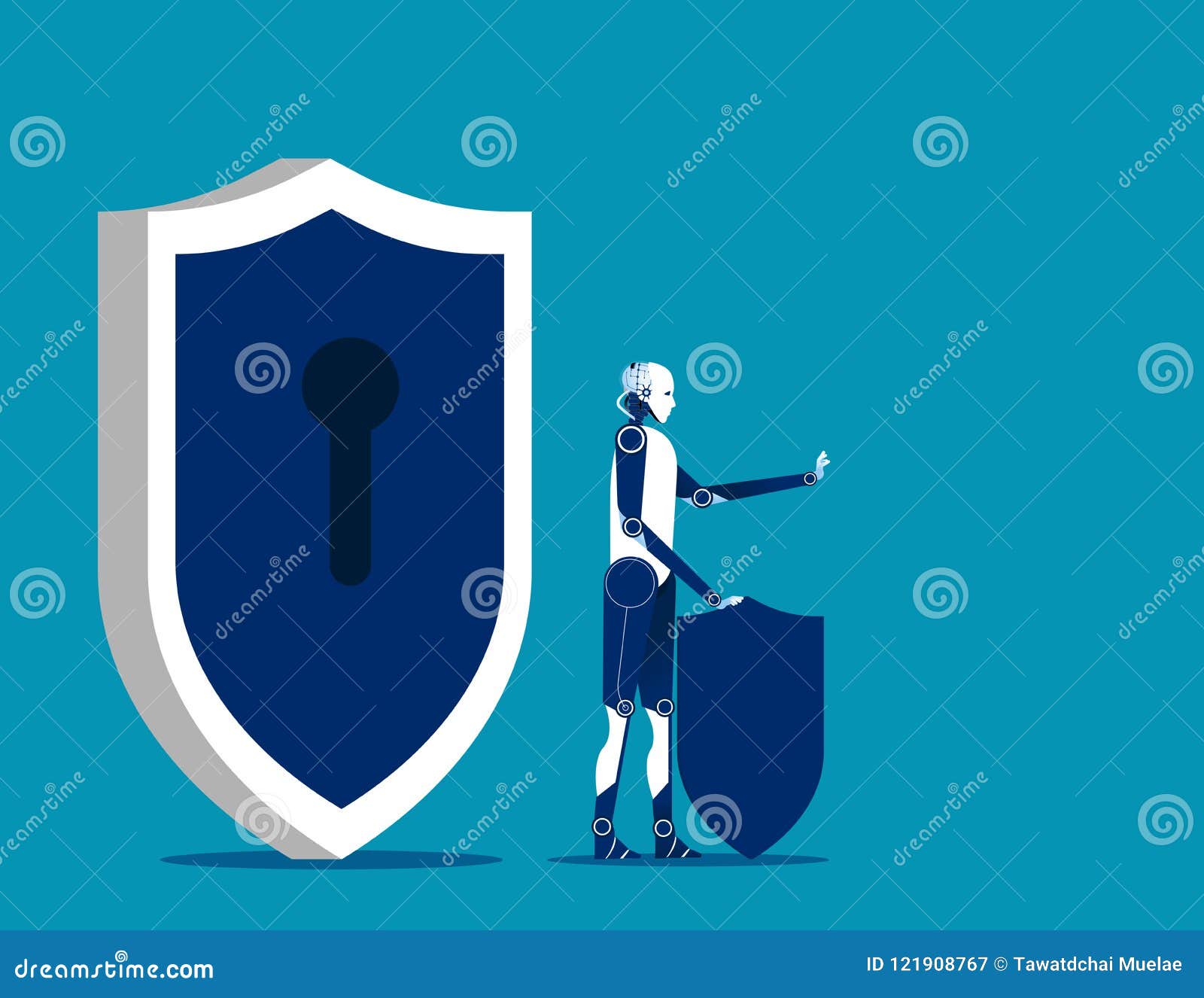 Security. Robot and Protection. Concept Usiness Vector Illustration ...