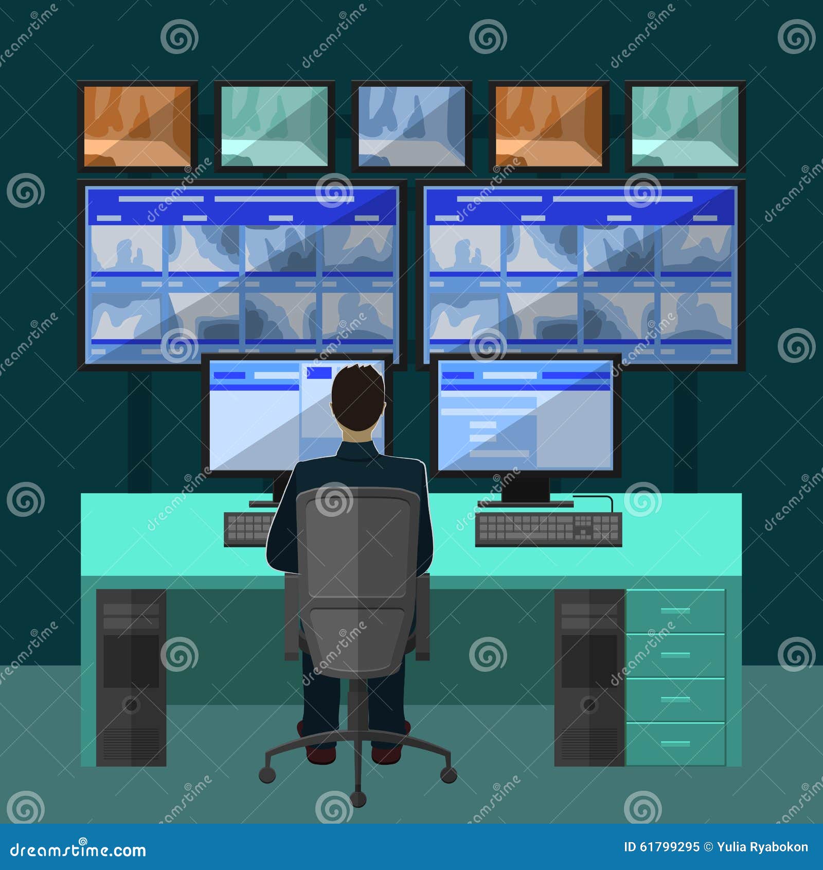 Security Room in Which Working Professionals Stock Vector ...
