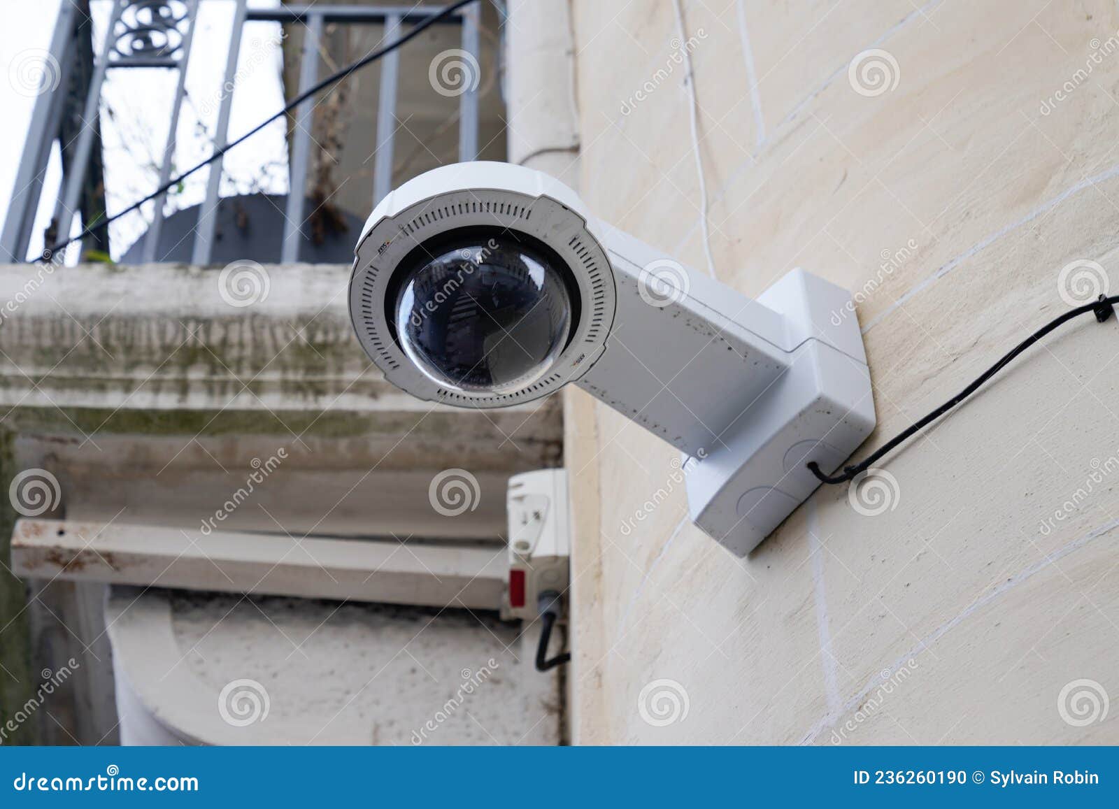 Security Round Camera on Facade Wall Building Stock Photo - Image of ...