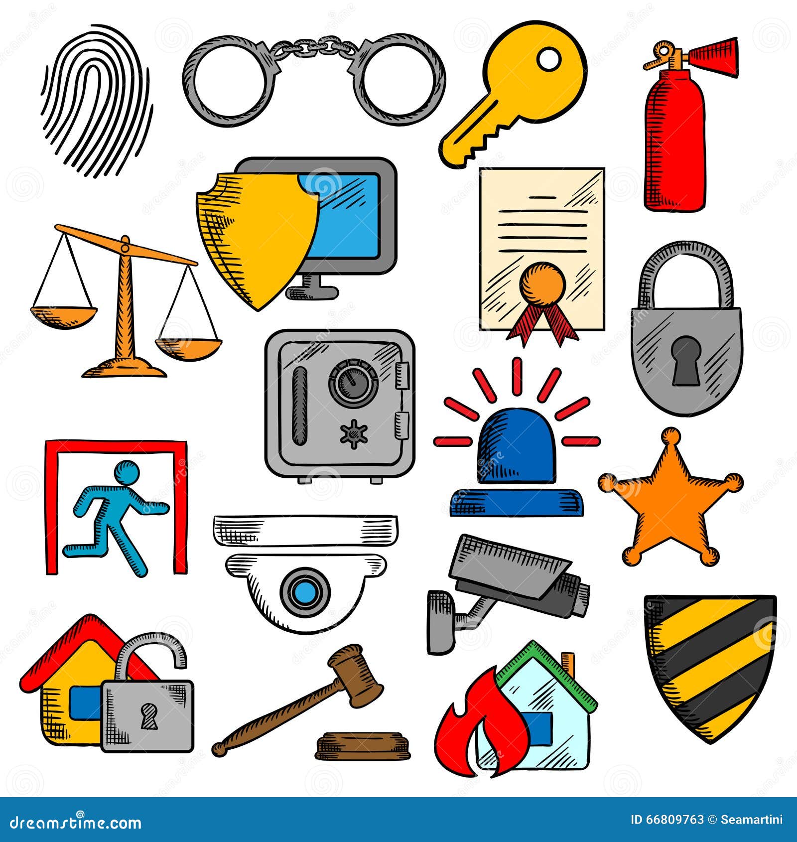 Security, Safety and Protection Icons Stock Vector - Illustration of ...