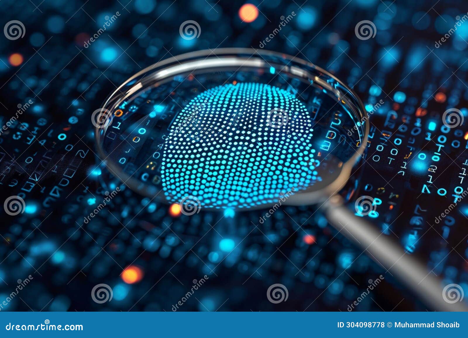Security Scrutiny Biometrics Authentication Technology Under Magnifying Glass, Binary Code Stock ...