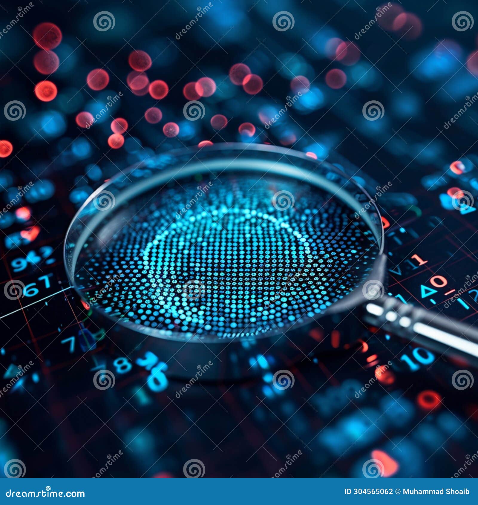 Security Scrutiny Biometrics Authentication Technology Under Magnifying Glass Binary Code Stock