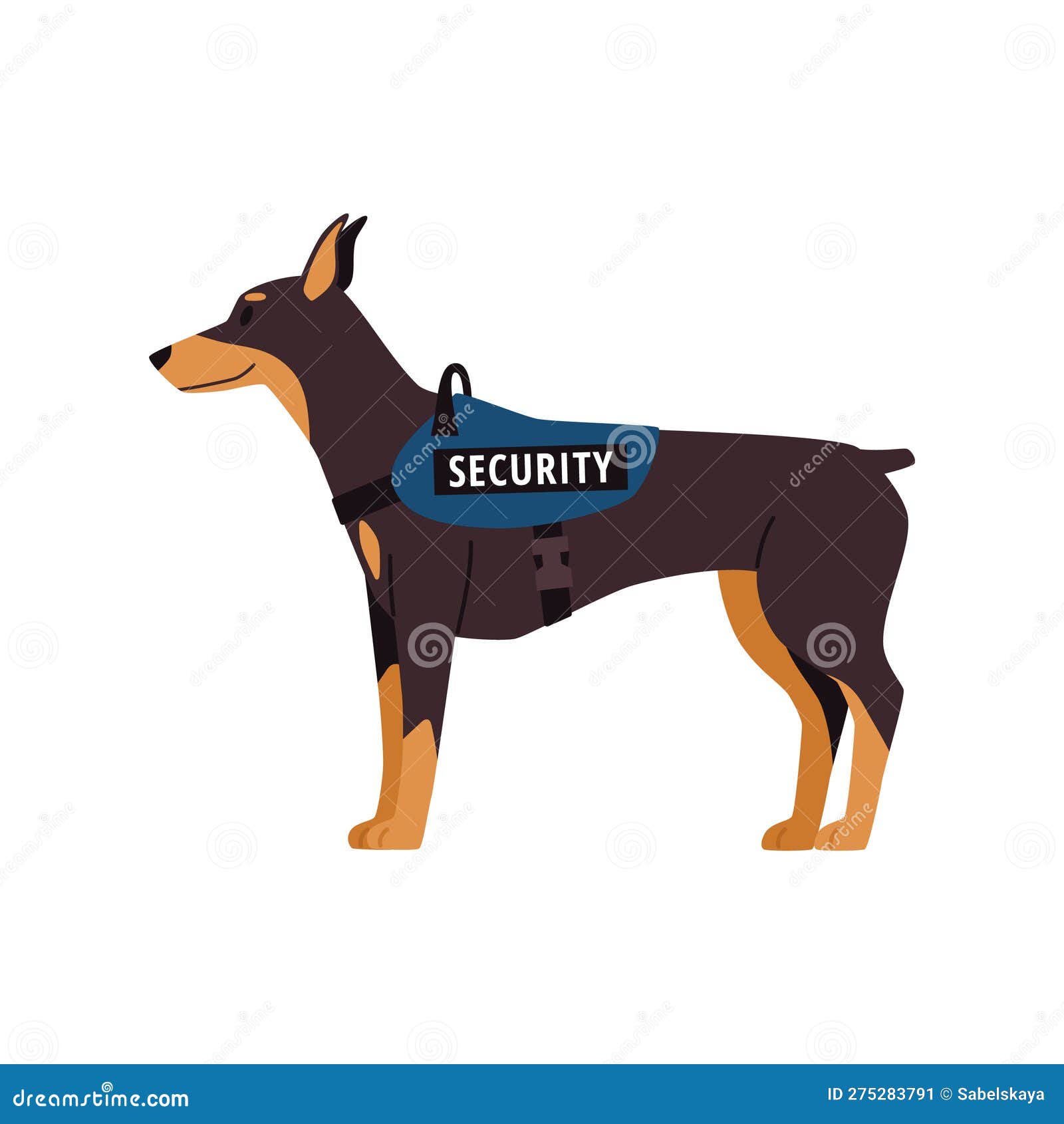 Security Service Dog in Special Leash, Vector Illustration Isolated on ...