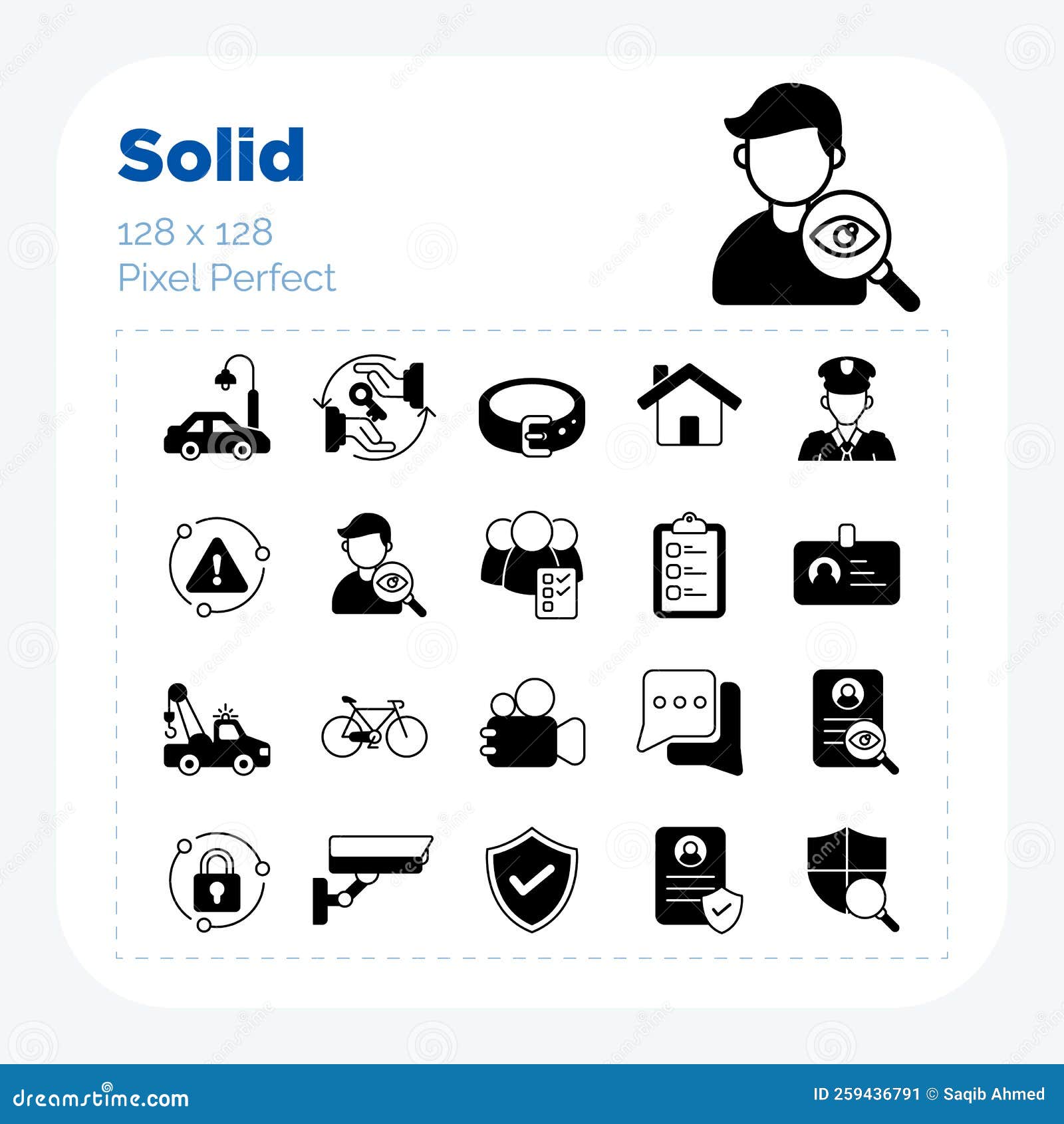 Security Service Icon Set Glyph Solid Style Vector Pixel Perfect Stock ...
