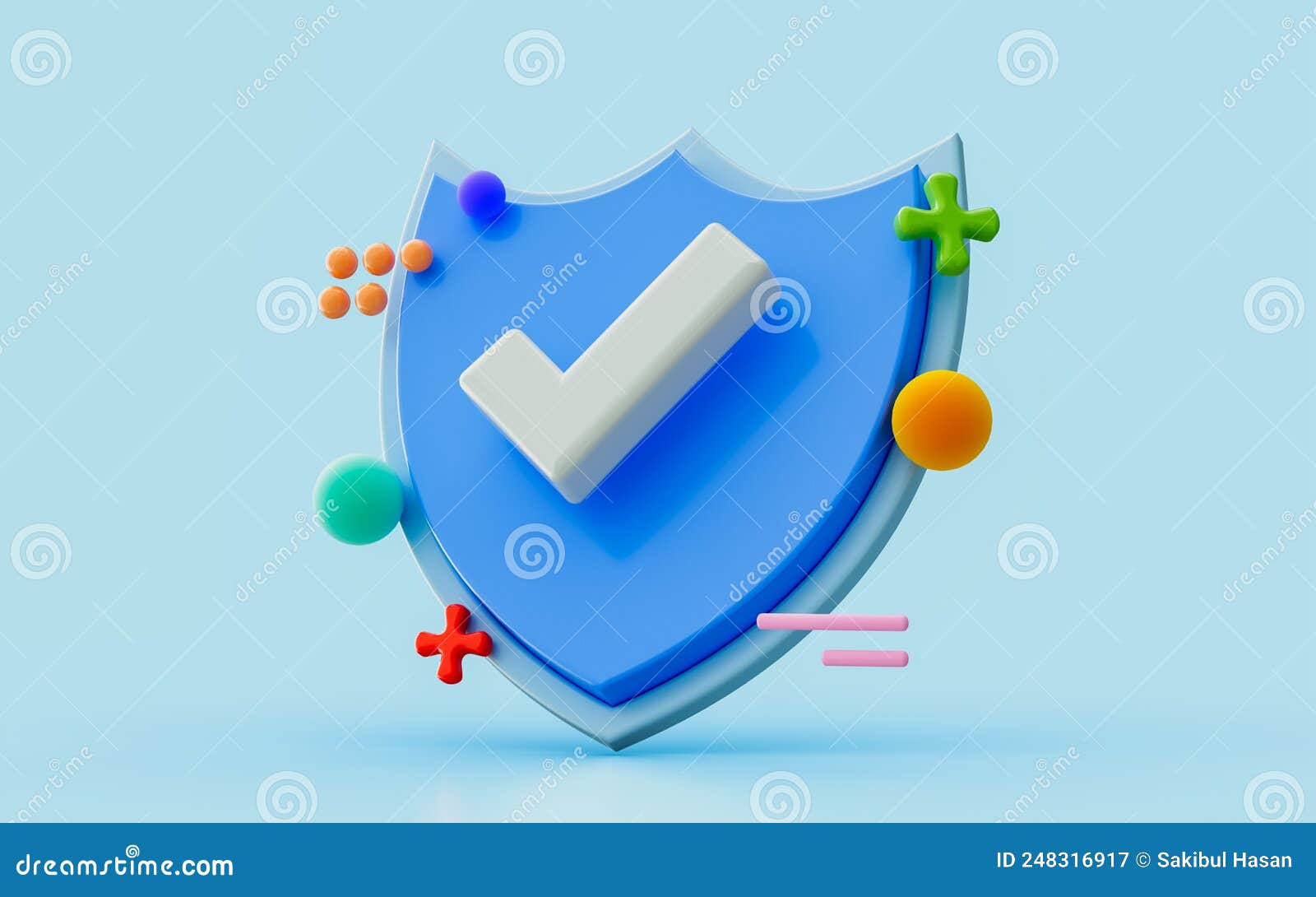 Security Shield Check Mark 3d Illustration Safety Guaranty Online Stock ...