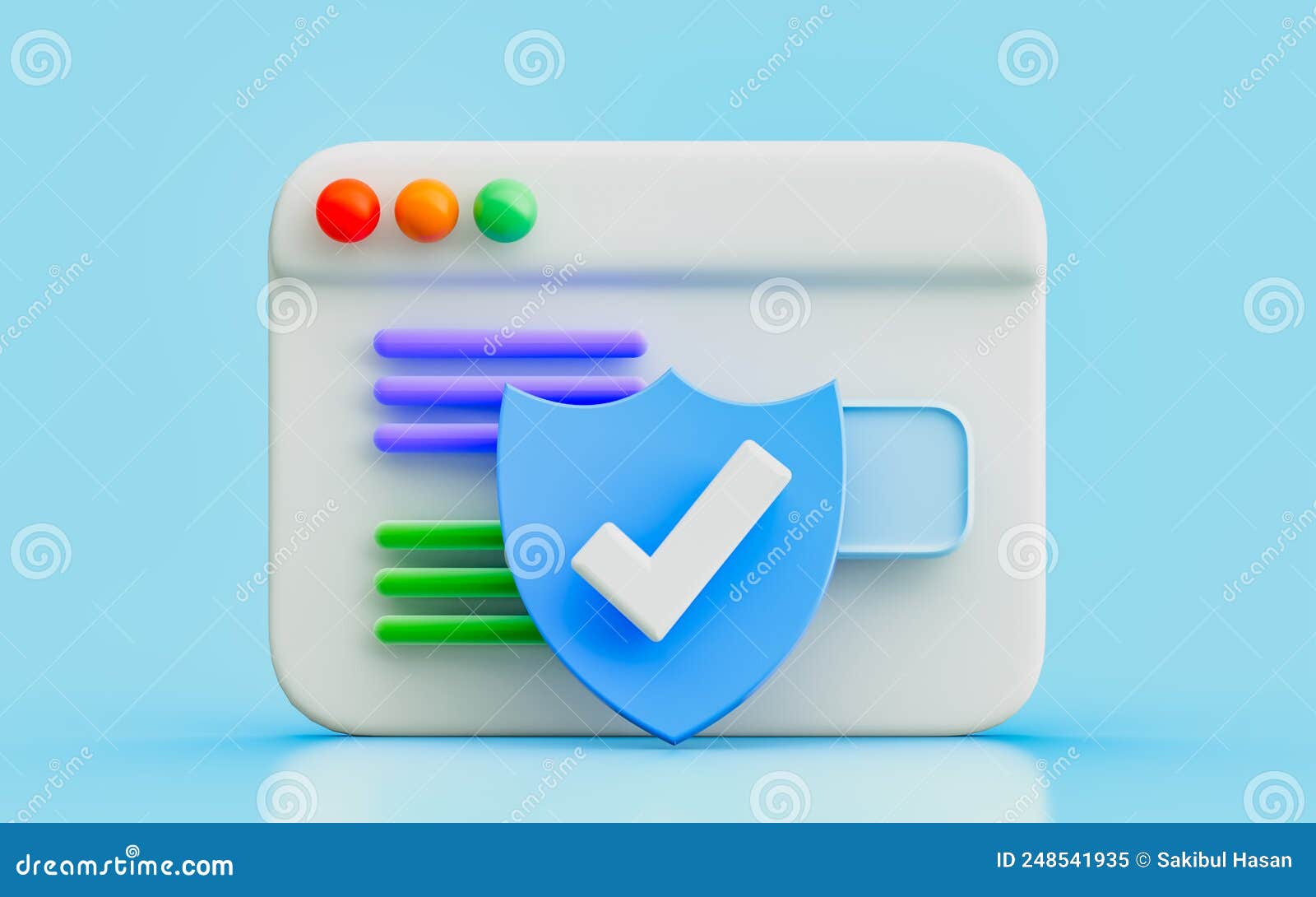 Security Shield Checkmark Interface 3d Illustration Online Internet ...