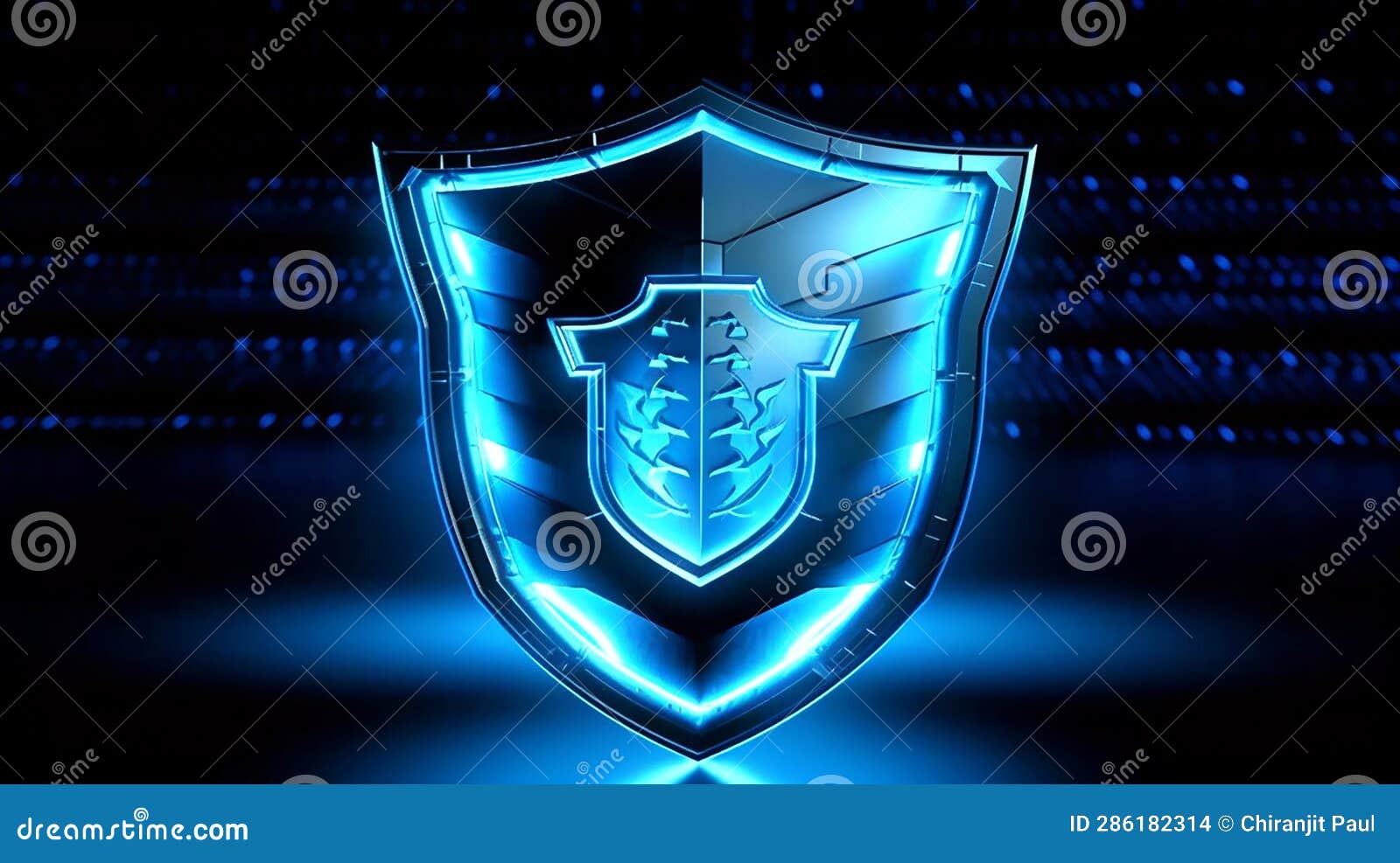 Security Shield Glows Blue Symbolizes Safety and Encryption Stock ...