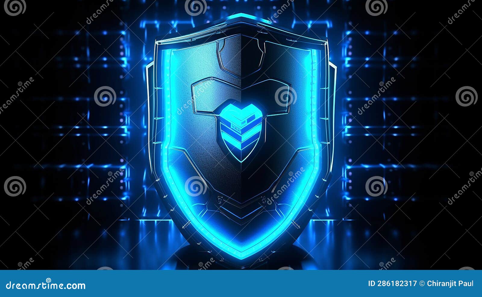 Security Shield Glows Blue Symbolizes Safety and Encryption Stock ...