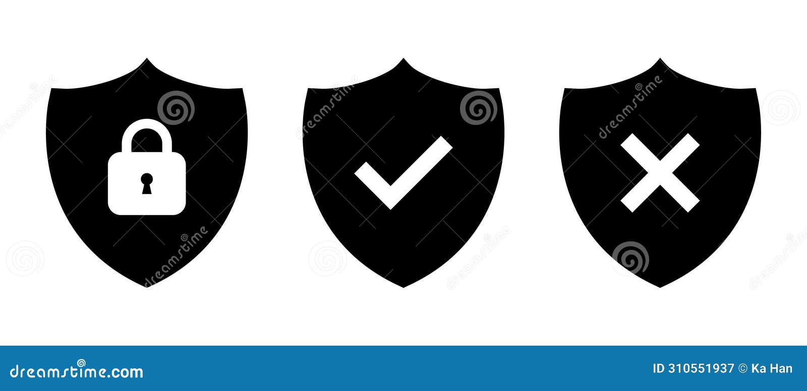 Security Shield Icon Vector. Shields with Padlock, Checkmark, and Cross ...
