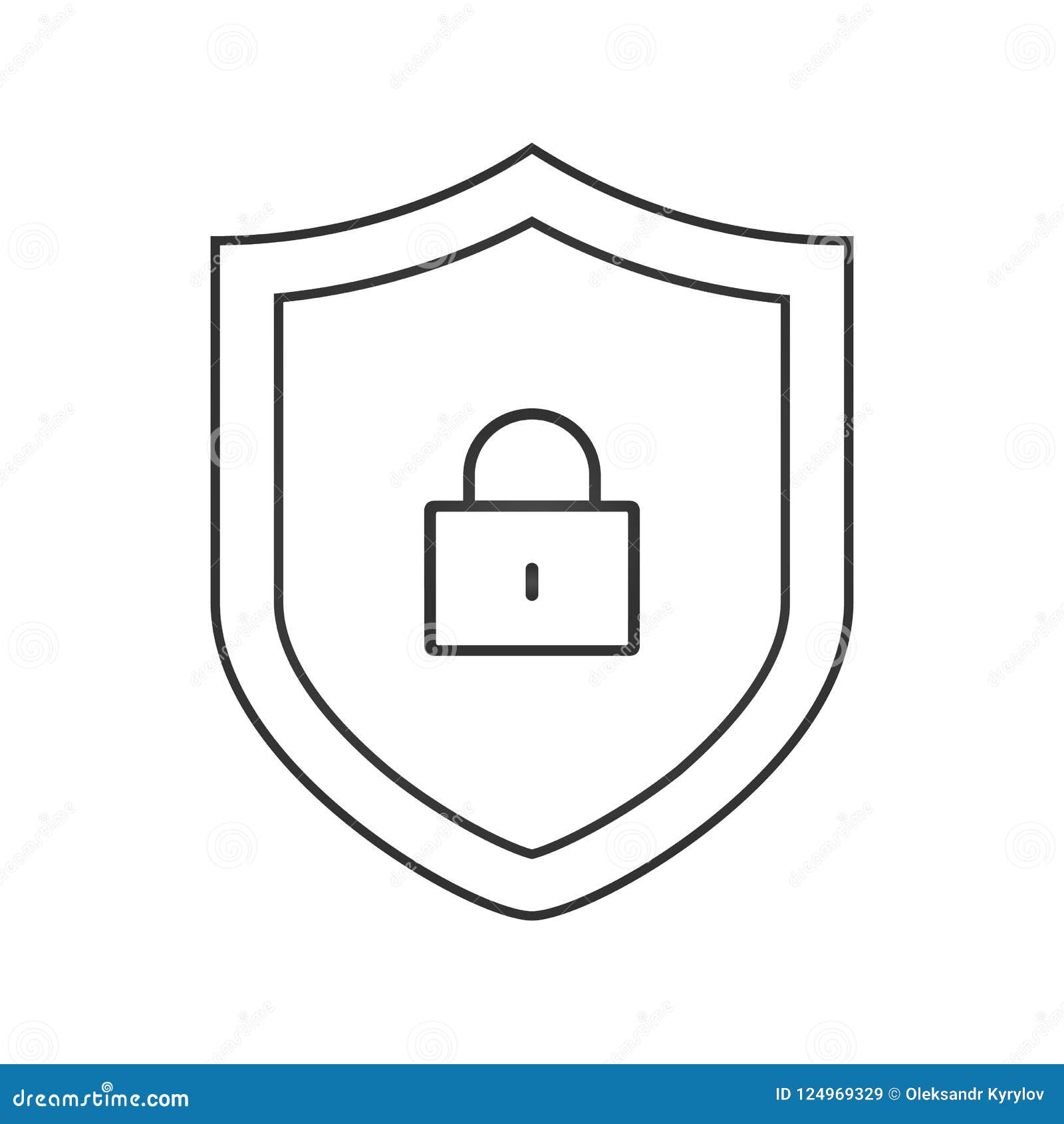 Security Shield with Lock Outline Icon. Linear Style Sign for Mobile ...