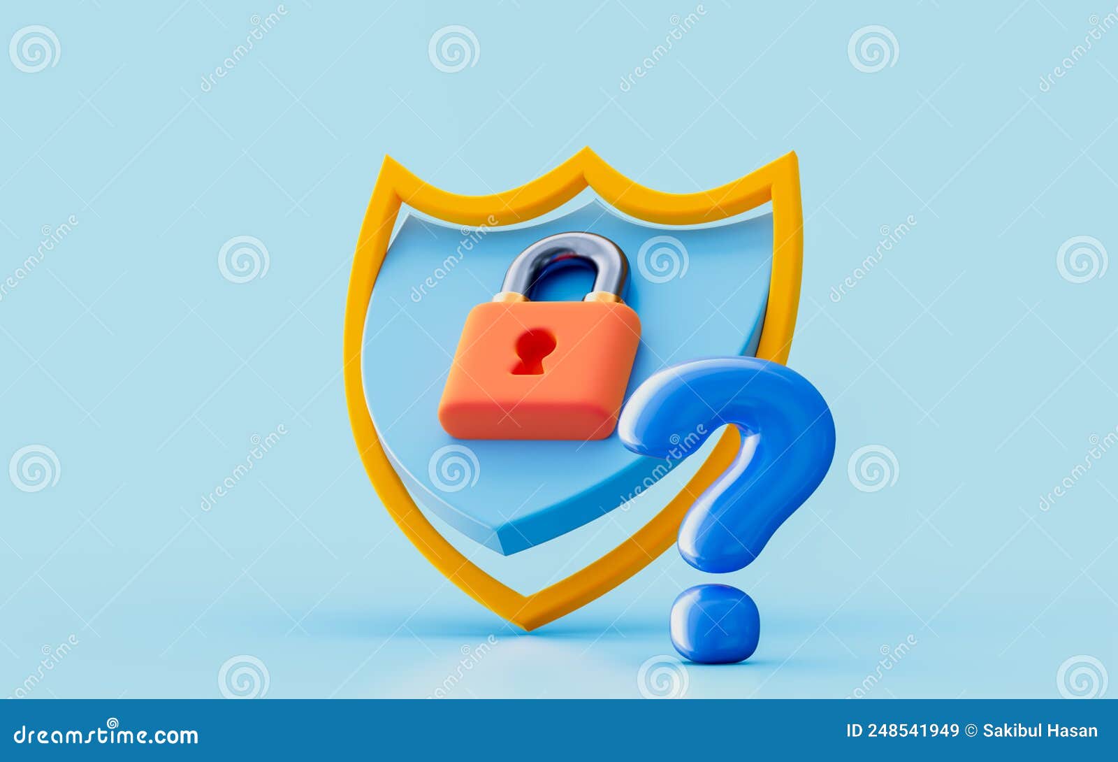 Security Shield Lock Pad with Question Mark Sign 3d Illustration Stock ...