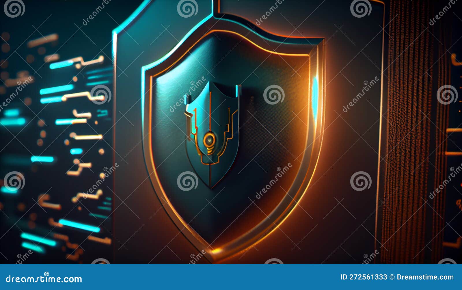 Security Shield Symbol on Blue Glowing Background ,generative AI Stock Illustration ...