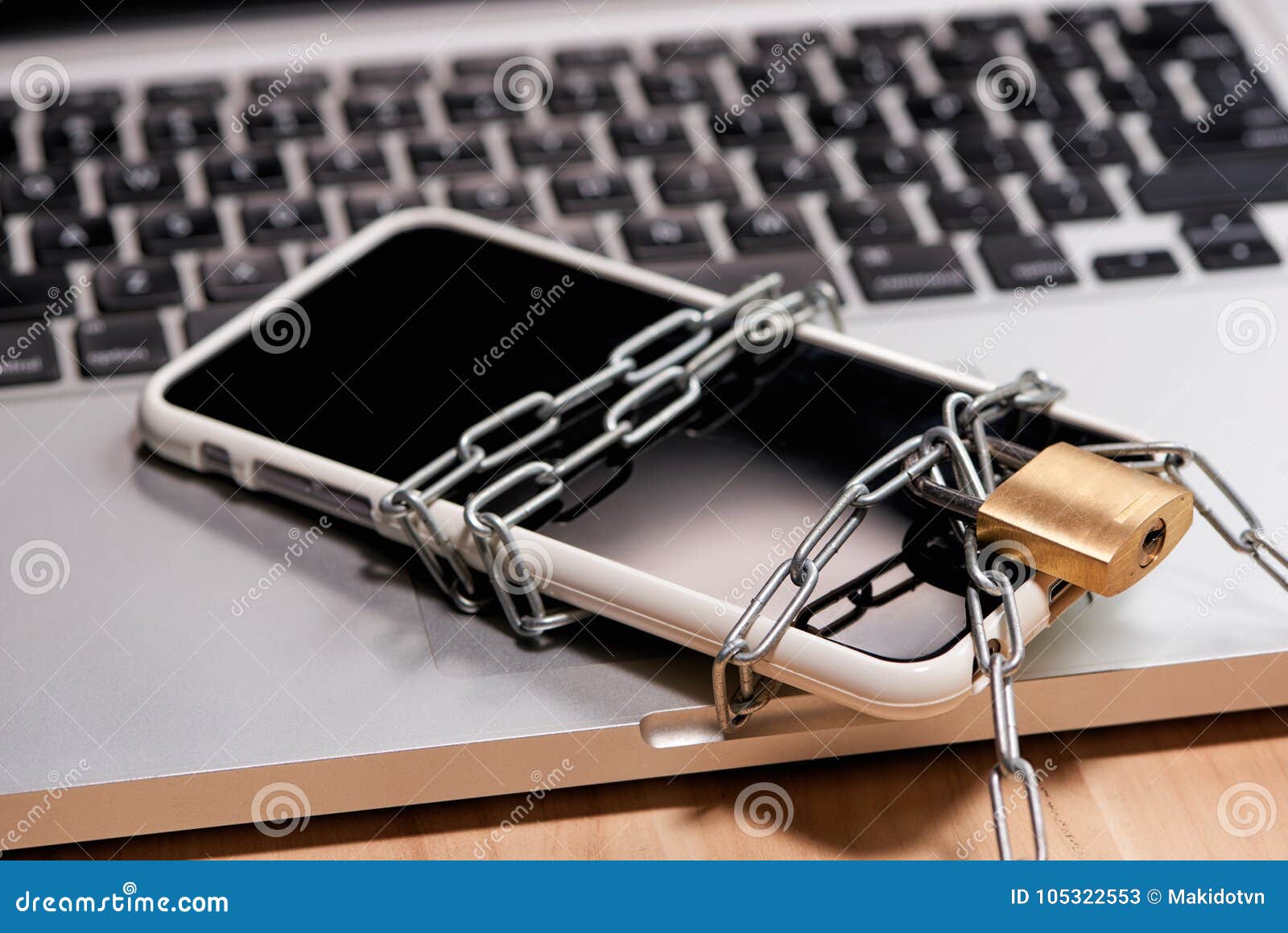 Security of Smartphone, Tied Chain with Lock Stock Image - Image of ...