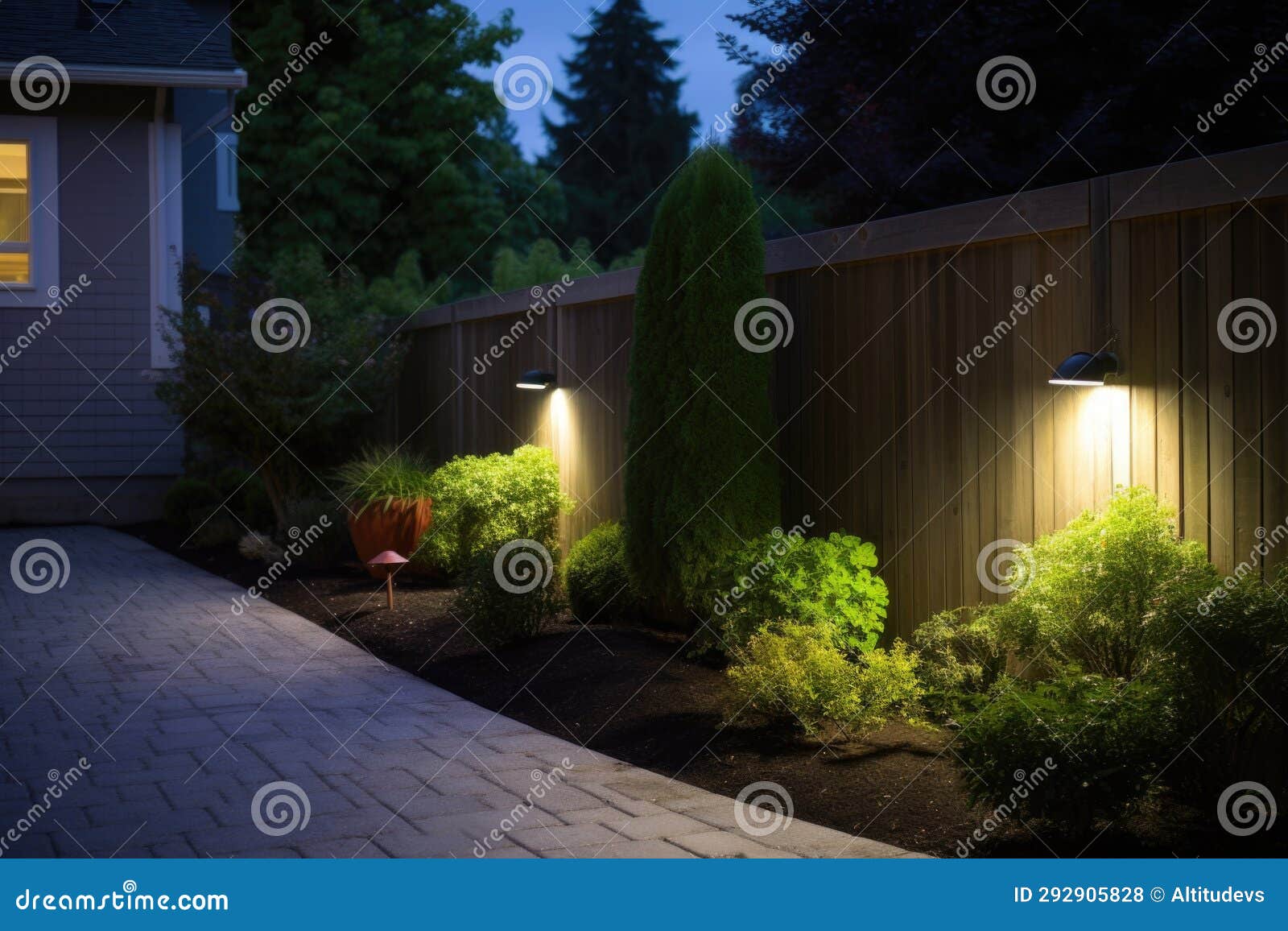 A Security Spotlight Illuminating a Backyard Stock Photo - Image of ...