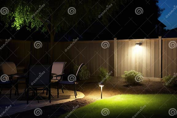 A Security Spotlight Illuminating a Backyard Stock Image - Image of ...