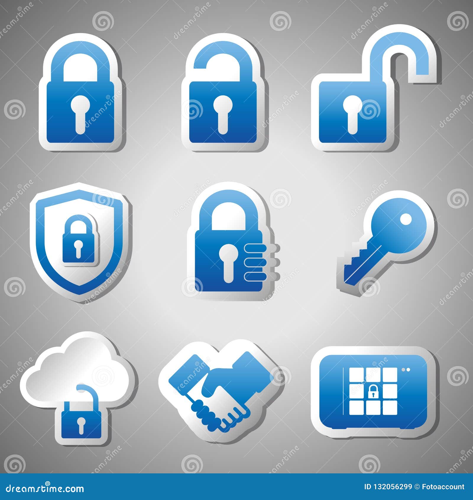 Security Sticker Icon Set - Blue Vector Illustrations - Isolated on ...