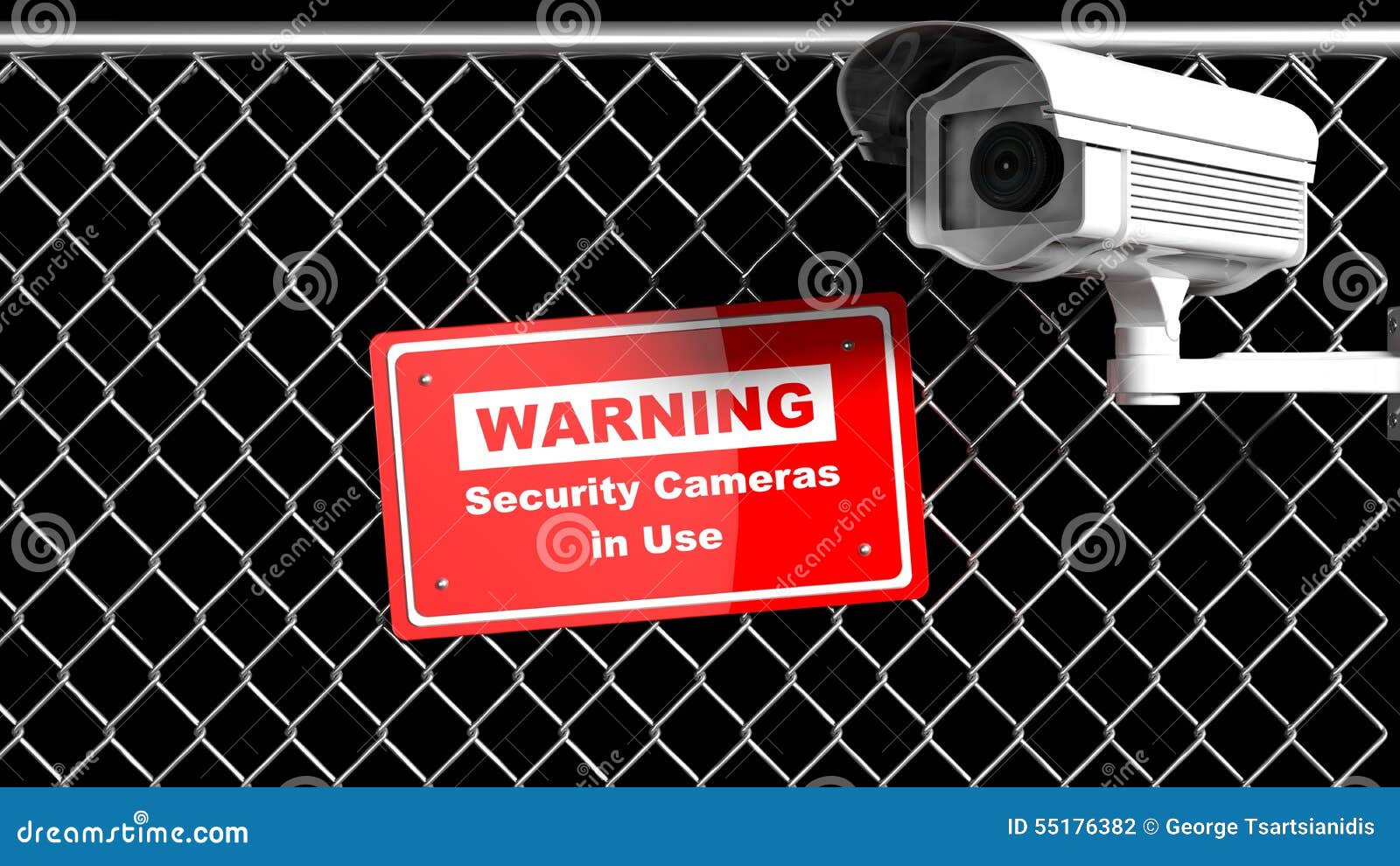 Security Surveillance Camera on Chain-link Fence Stock Illustration ...