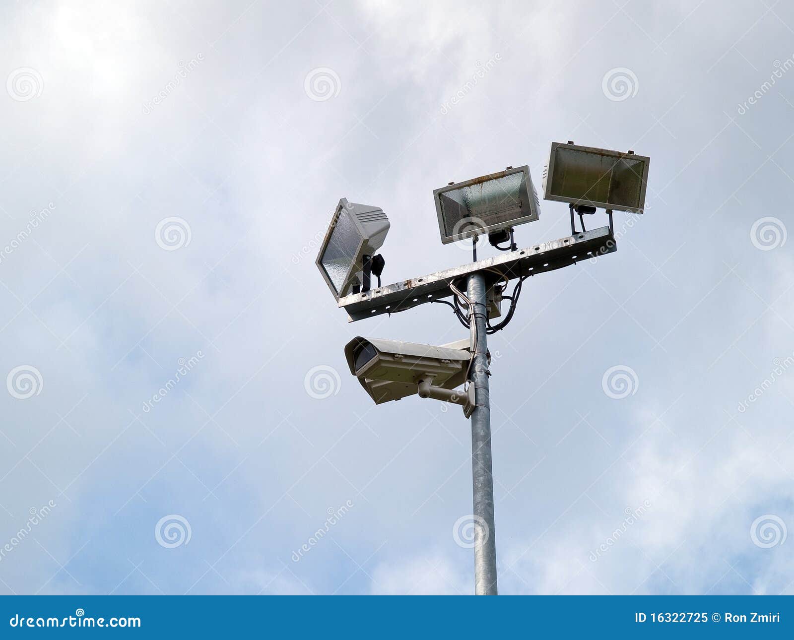 Security Surveillance Camera on a Metal Pole Stock Image - Image of ...
