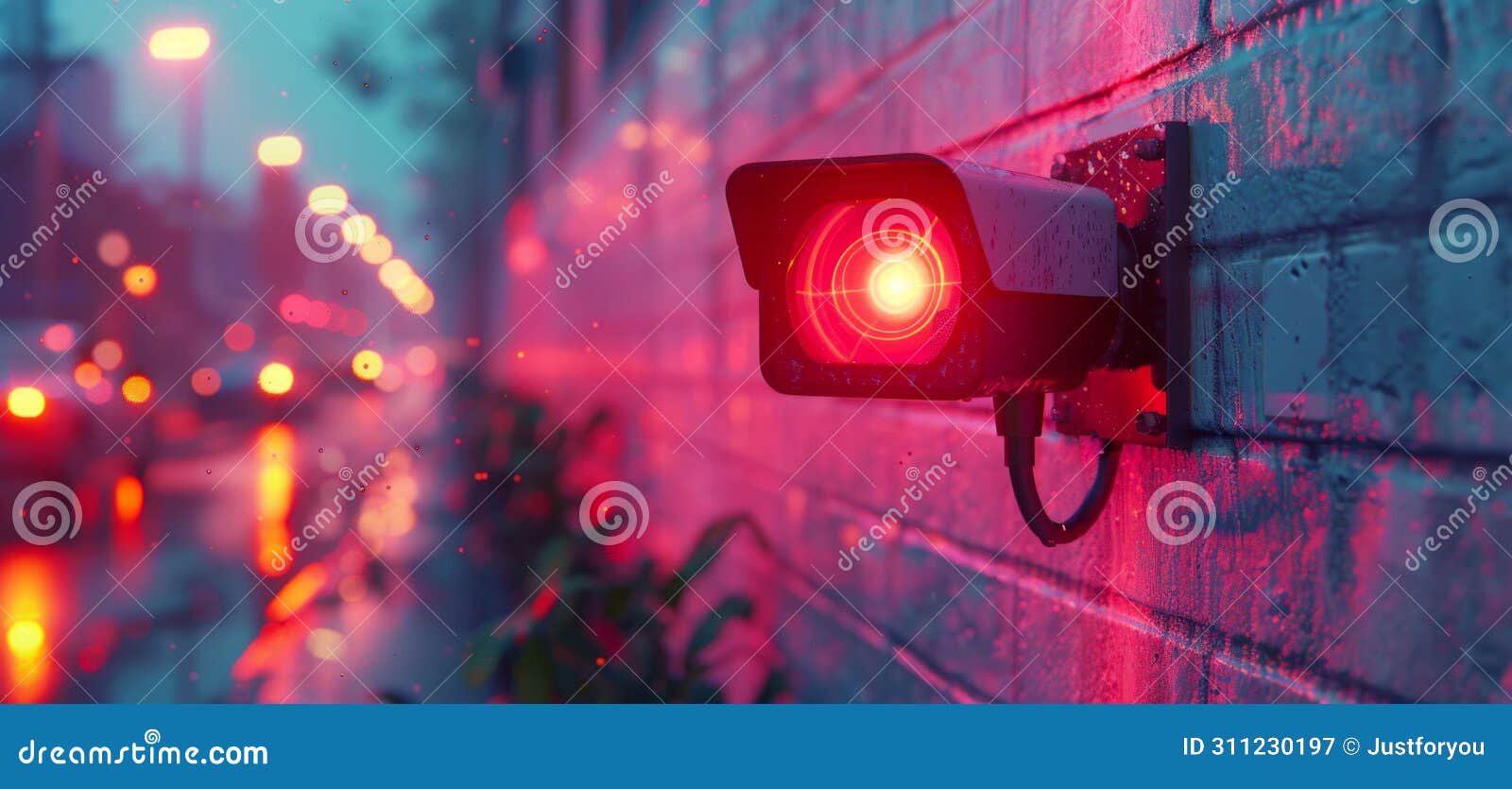 Security Surveillance Camera with Red Light in Urban Setting ...