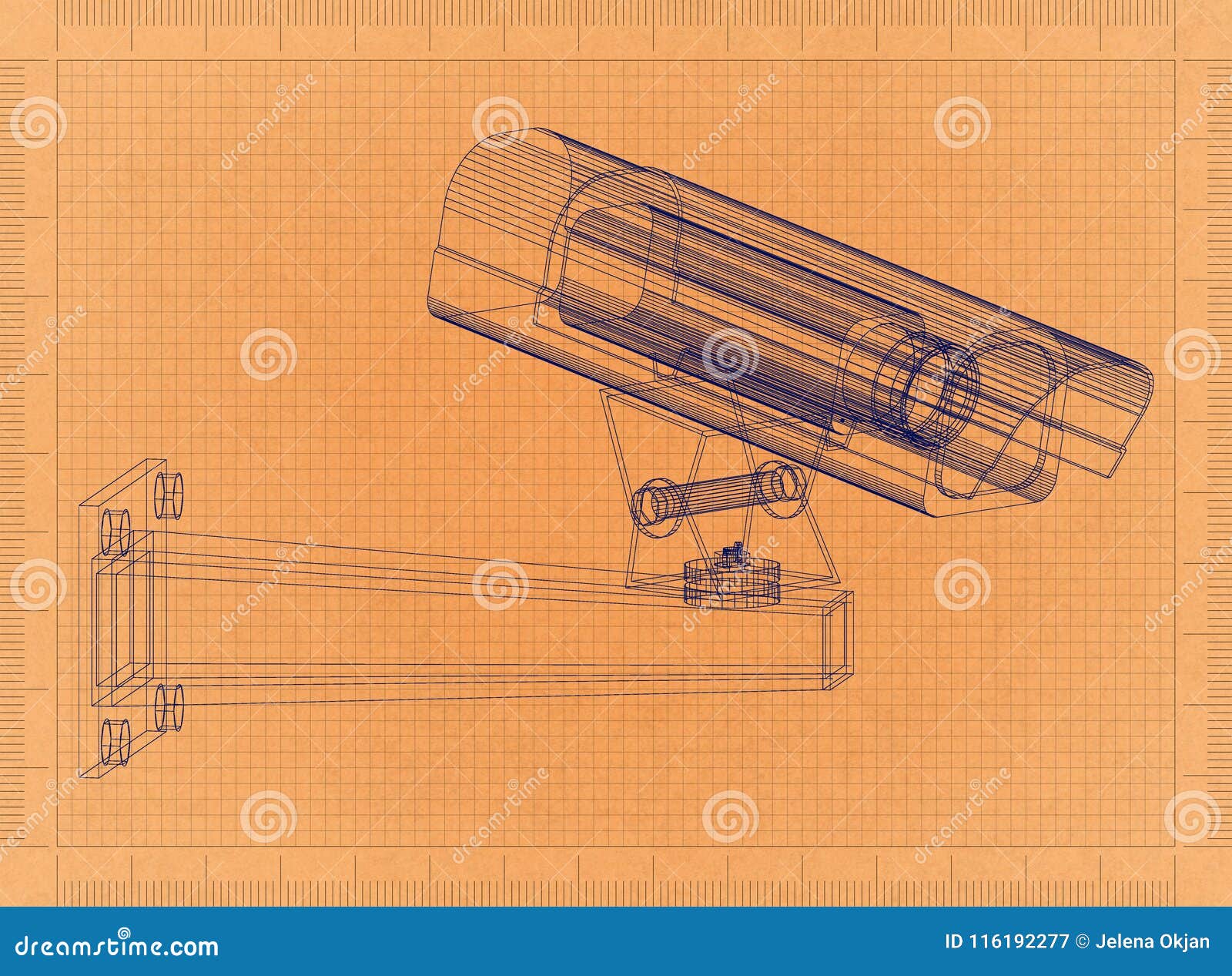 Security Surveillance Camera - Retro Blueprint Stock Illustration ...