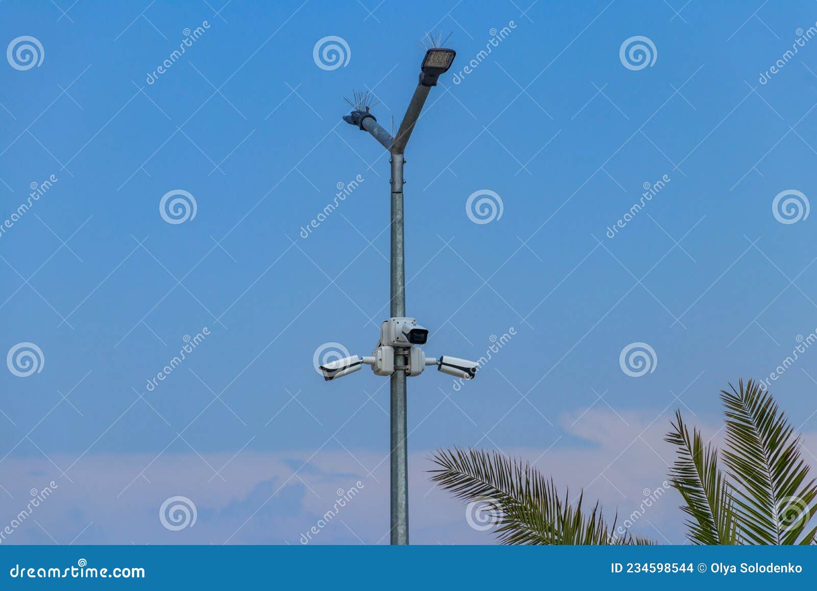 Security Surveillance Cameras or CCTV System on Metal Post Stock Photo ...