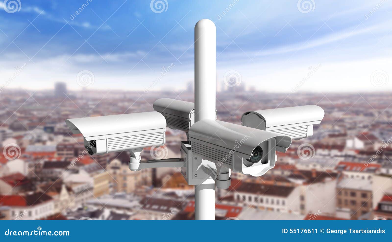 Surveillance Cameras 3D Concept. Constant Video Control For Protection ...