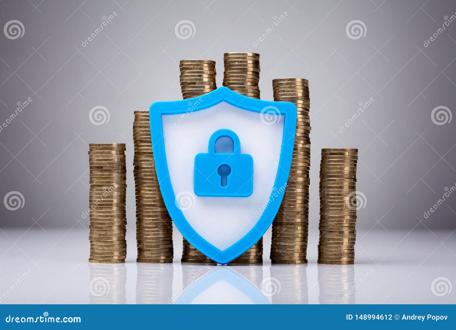 Security Symbol with Stack of Coins Stock Photo - Image of invest ...