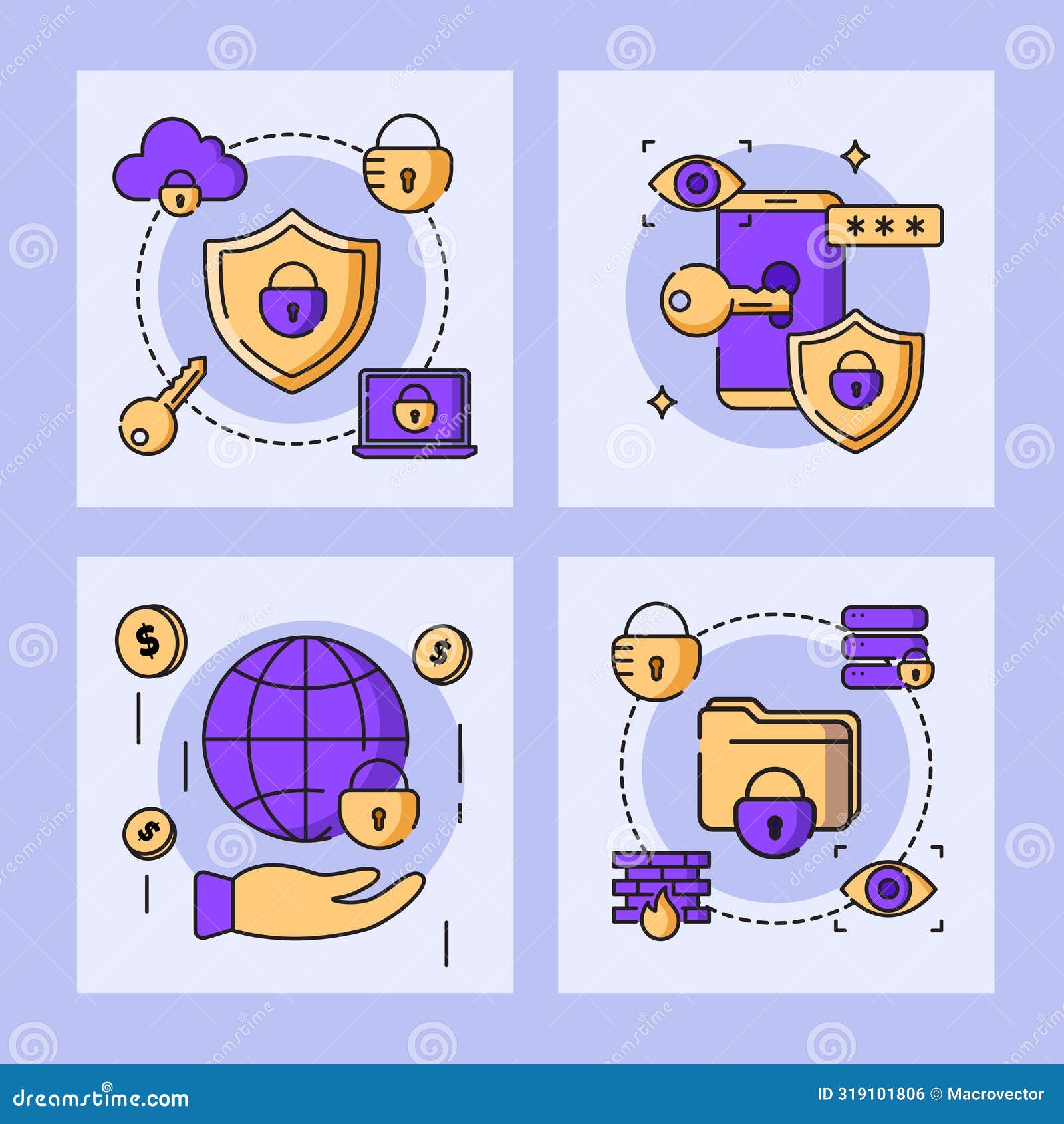 Security Symbols Flat Cartoon Illustration Set Stock Illustration ...