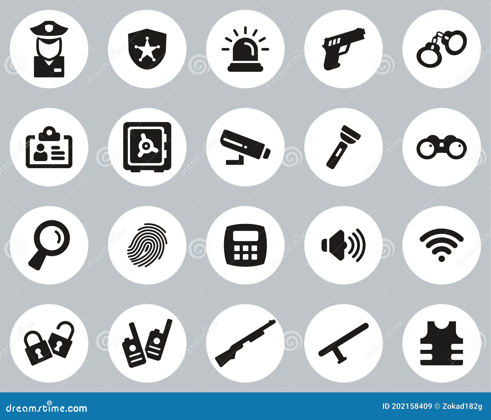 Security System & Equipment Icons Black & White Flat Design Circle Set ...