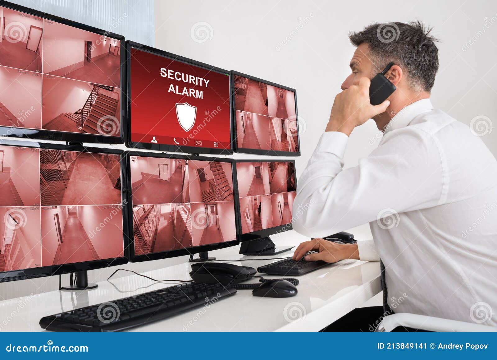 Male Operator Using Walkie-talkie Stock Image - Image of office ...