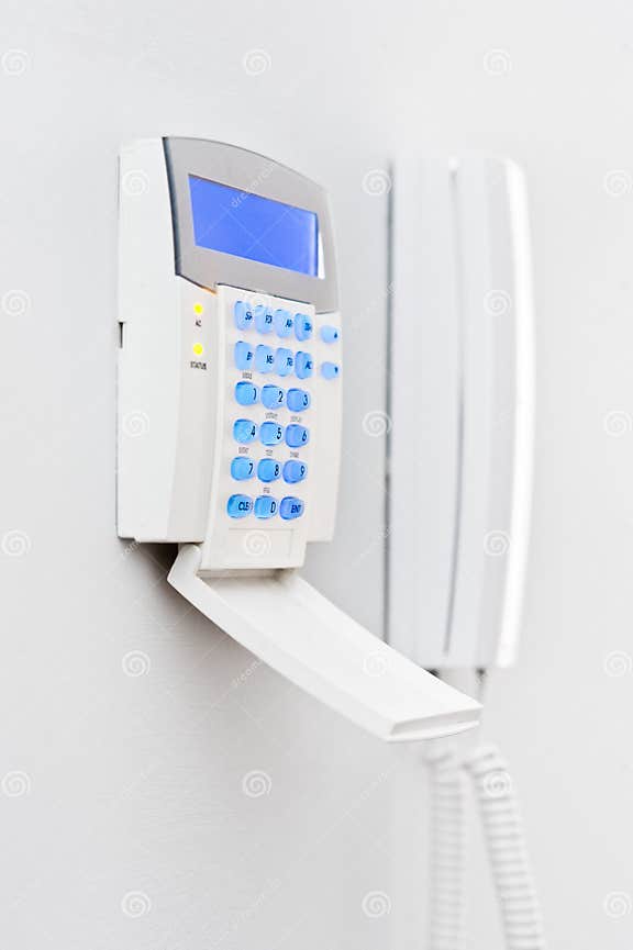 Security System Panel with Blue Screen Stock Photo - Image of modern ...