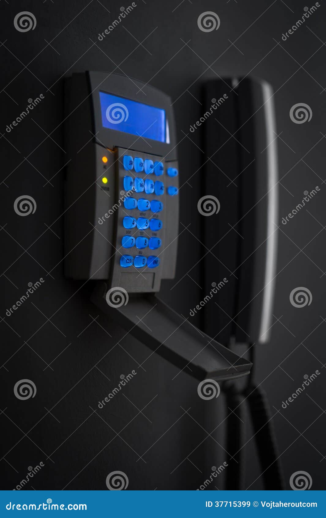 Security System Panel with Blue Screen Stock Image - Image of armed ...