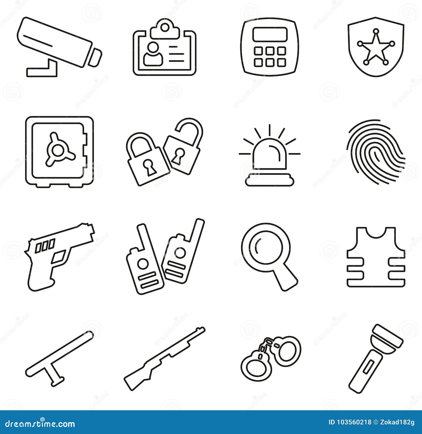 Security System or Security Officer Icons Thin Line Vector Illustration ...