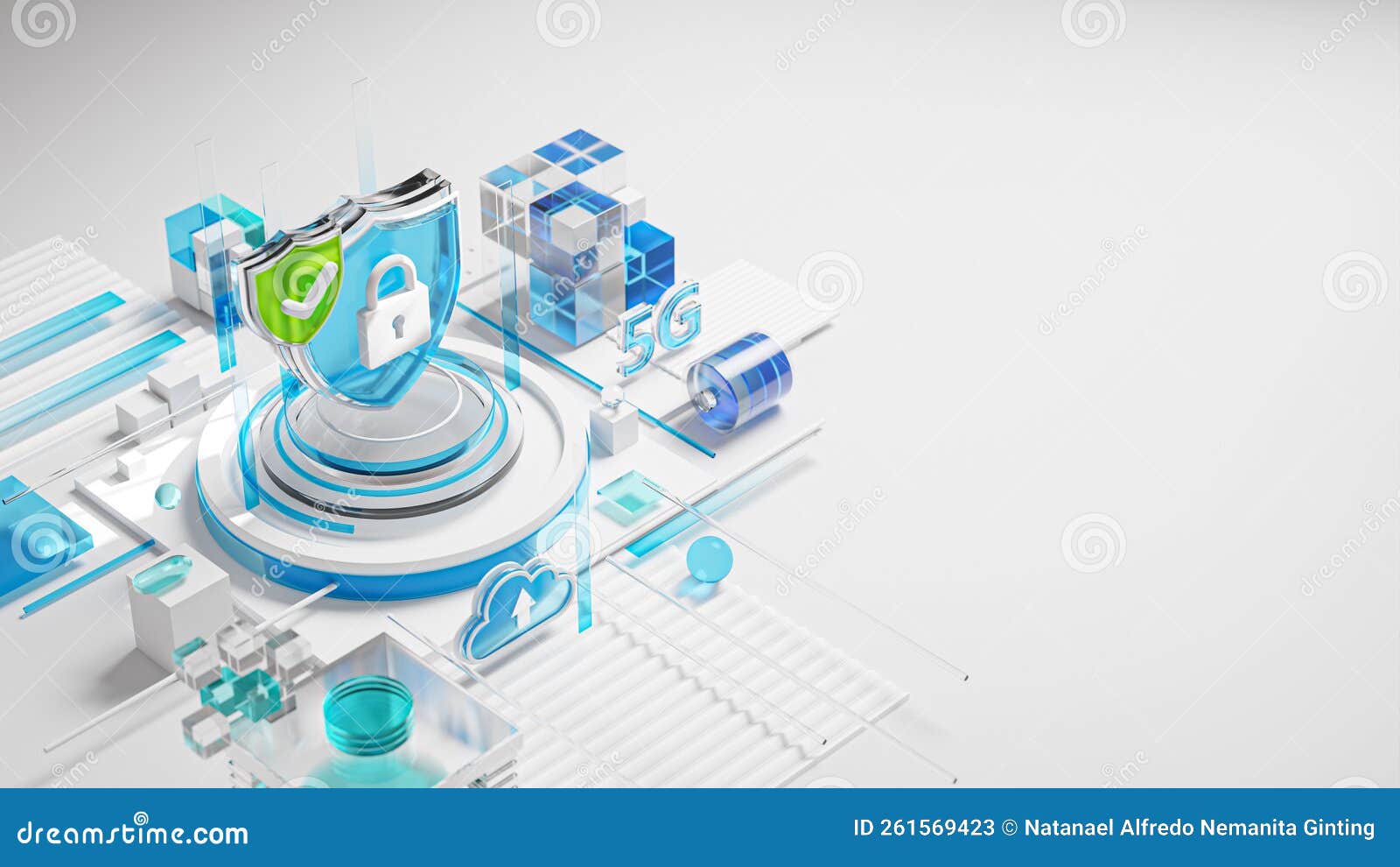 Security System Shield Lock Verified Icon Blank Space Banner 3D Render ...