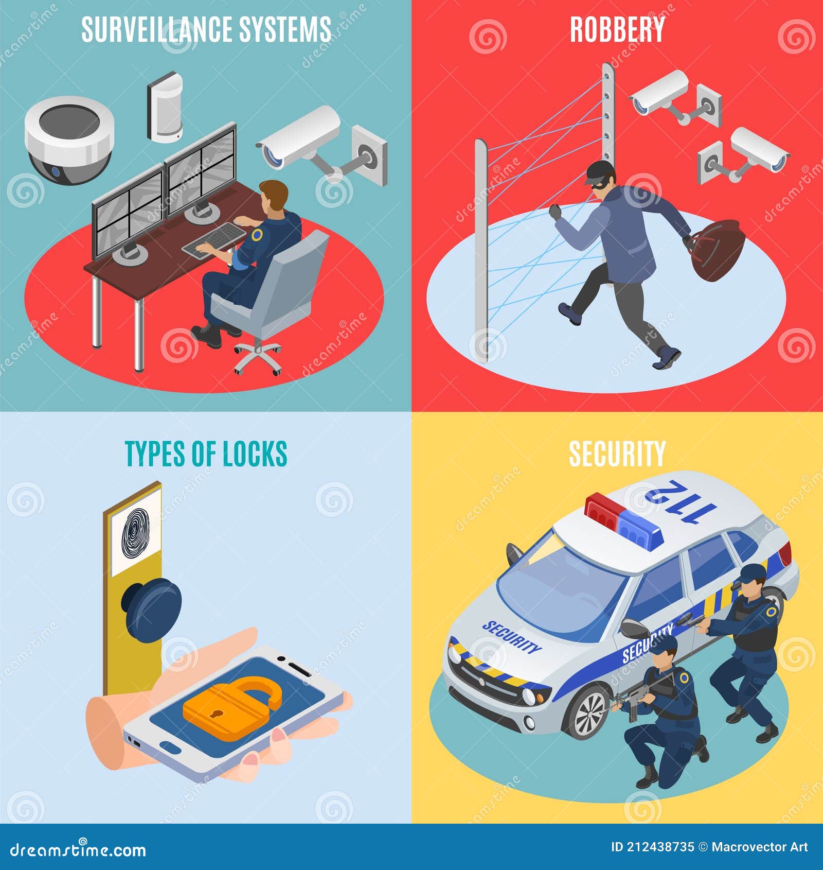 Security Systems Isometric Concept Stock Vector - Illustration of ...