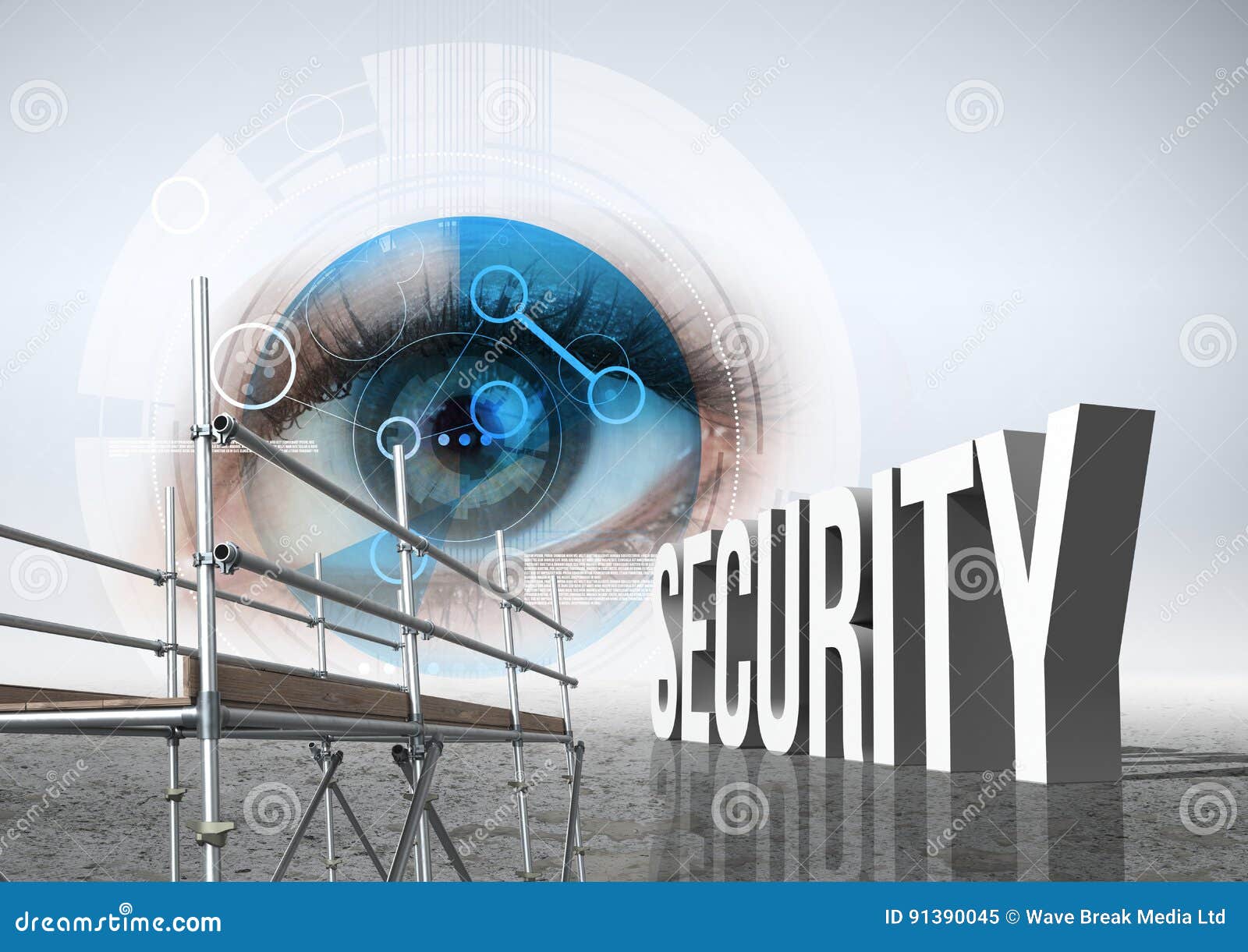 Security Text with 3D Scaffolding and Eye Technology Interface Stock ...