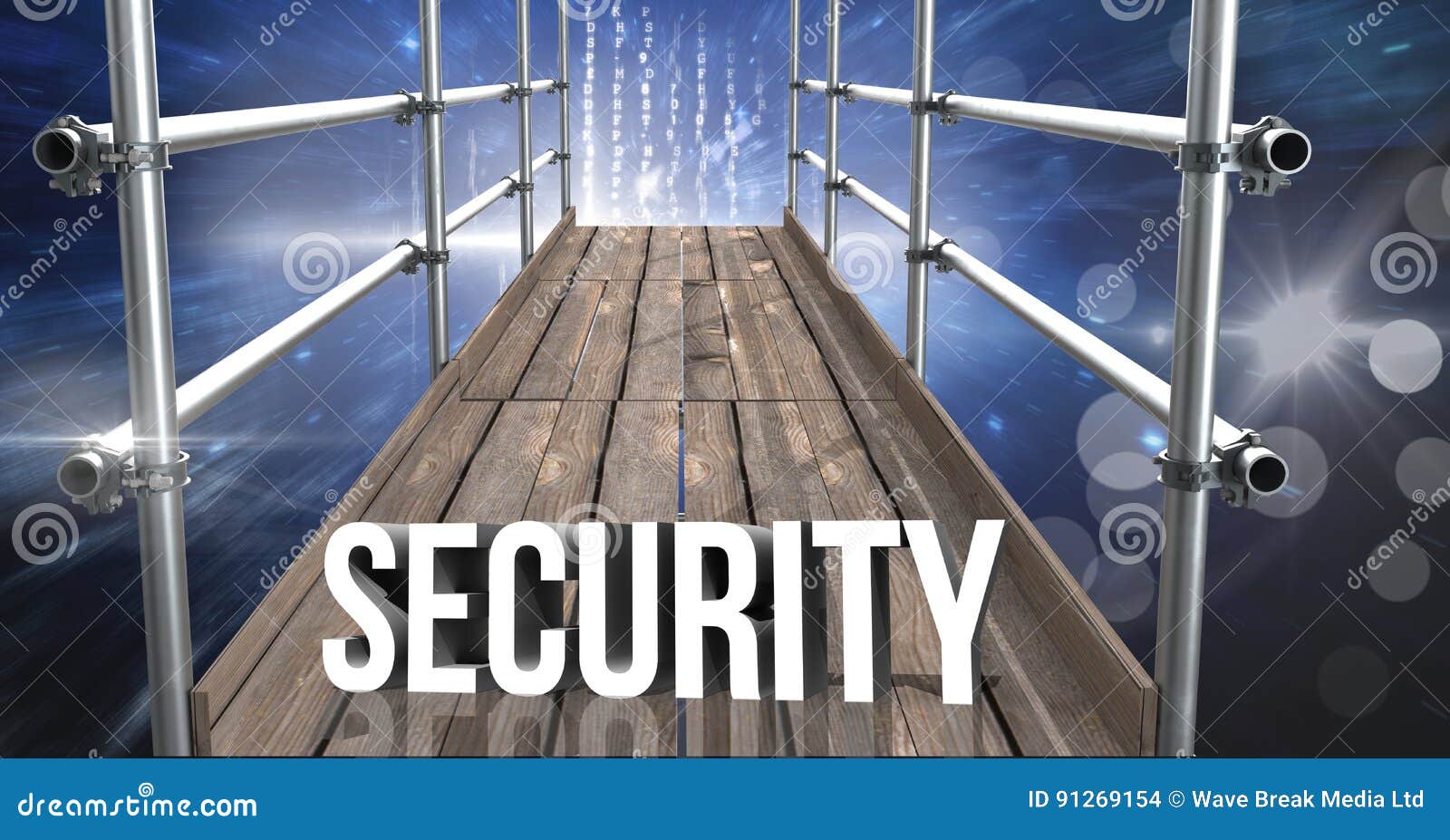 Security Text with 3D Scaffolding and Space Interface Stock ...