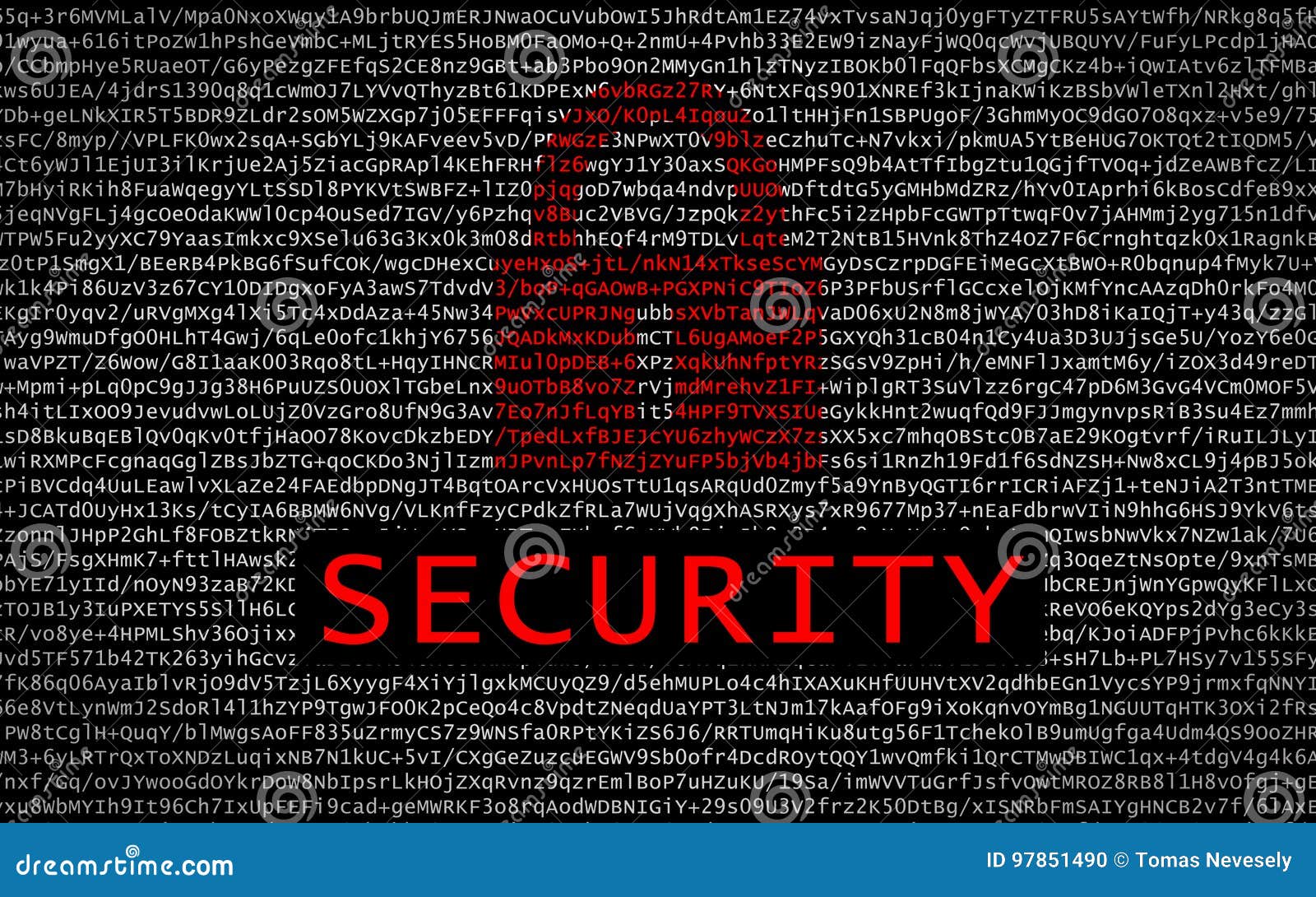 Security Text with Red Lock Over Encrypted Text Stock Illustration ...