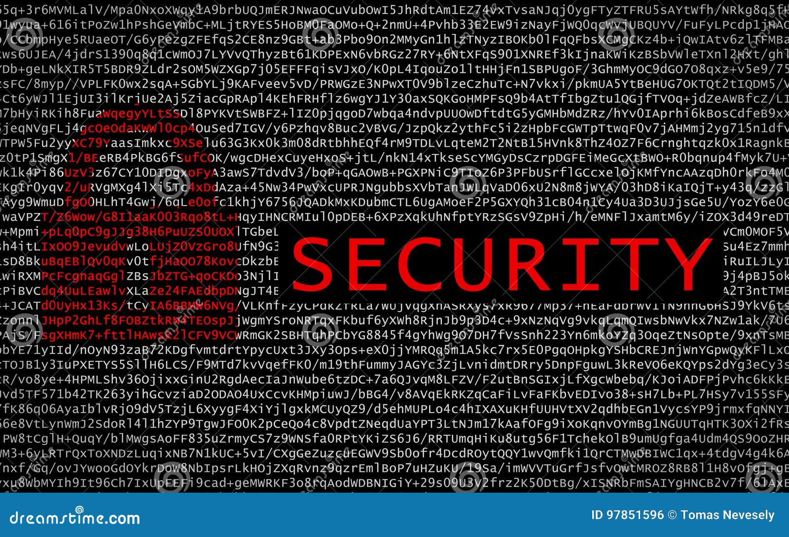 Security Text with Red Lock Over Encrypted Text Stock Illustration ...