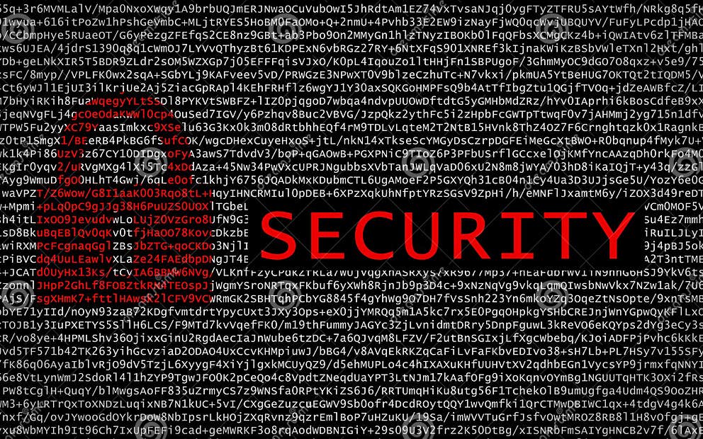 Security Text with Red Lock Over Encrypted Text Stock Illustration ...