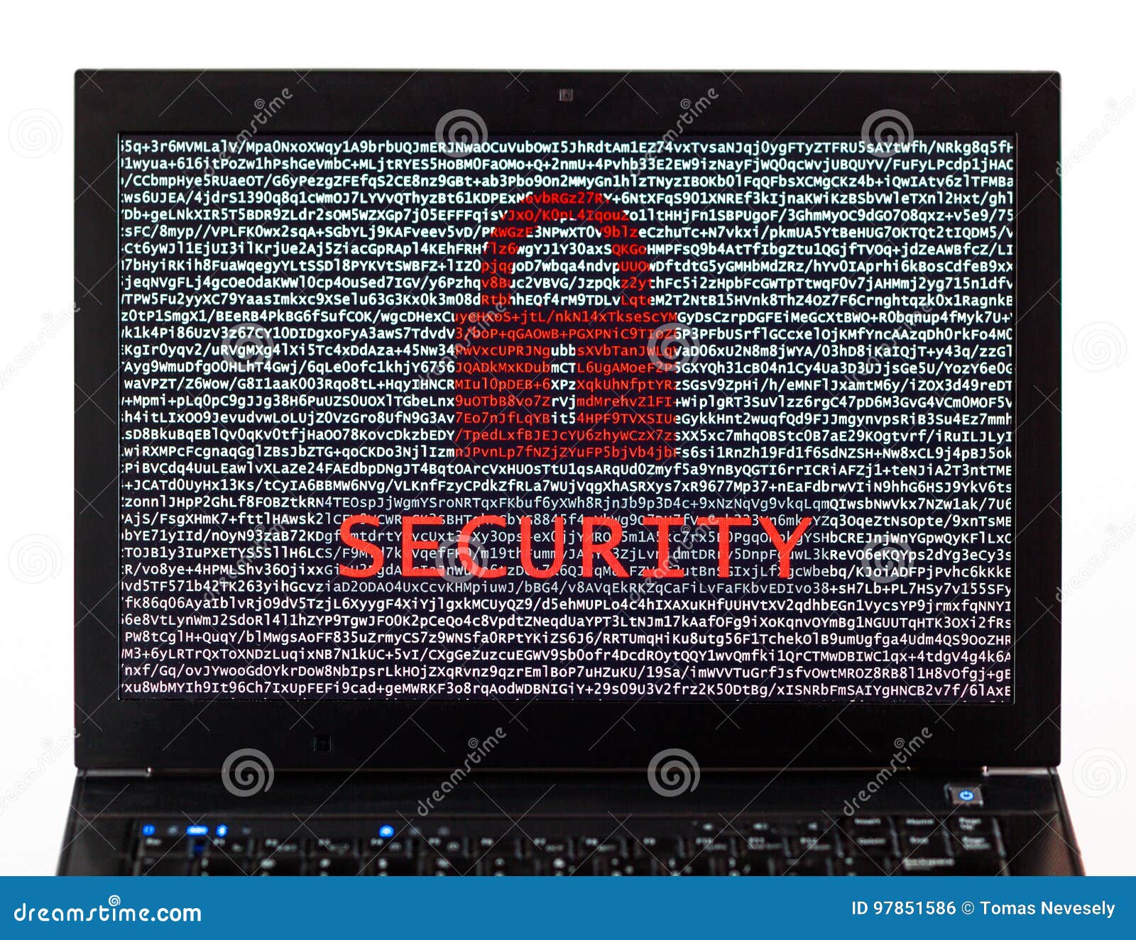 Security Text with Red Lock Over Encrypted Text on a Laptop Screen ...