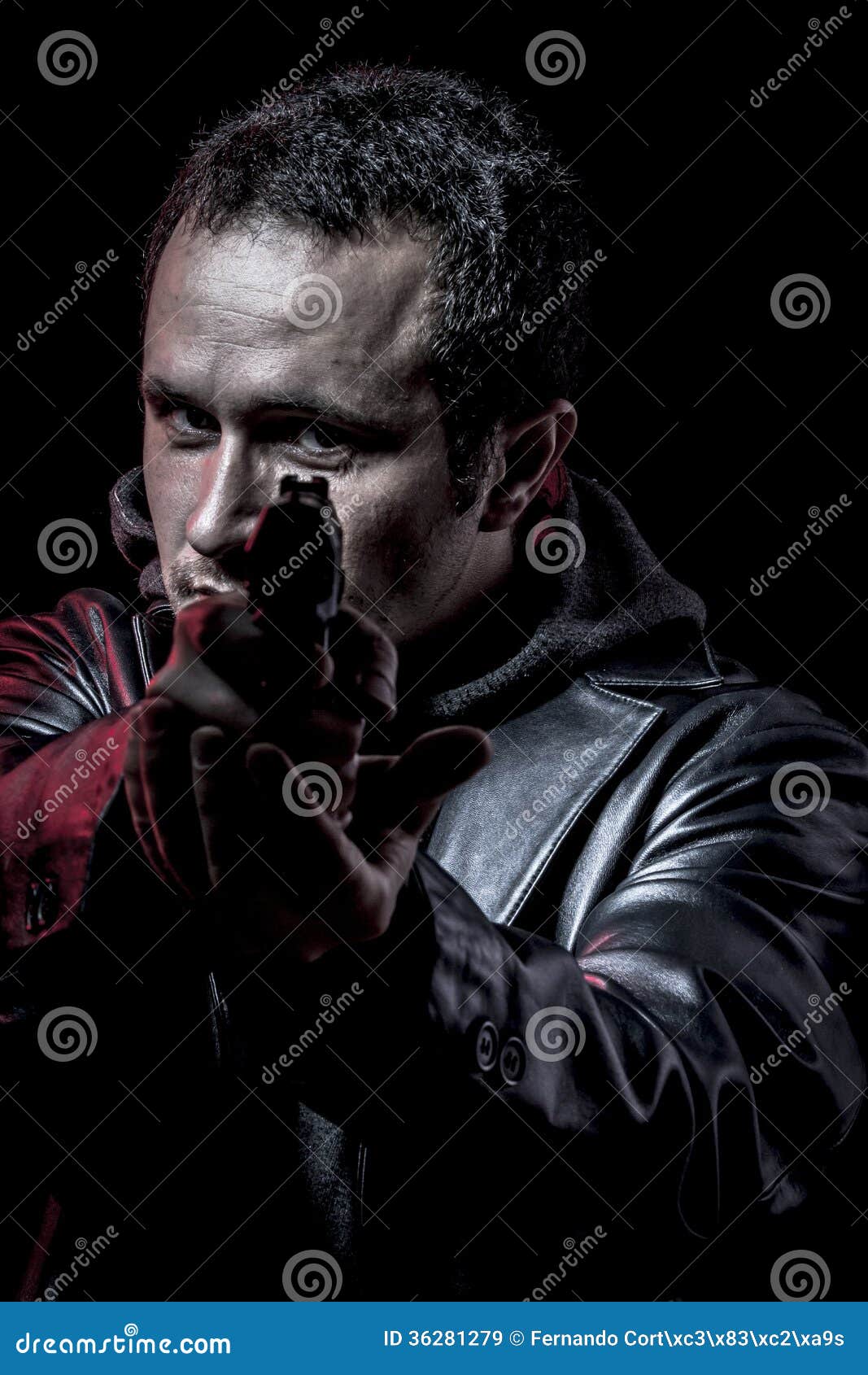 Security, Thief, Armed Man with Black Leather Jacket, Dangerous Stock ...