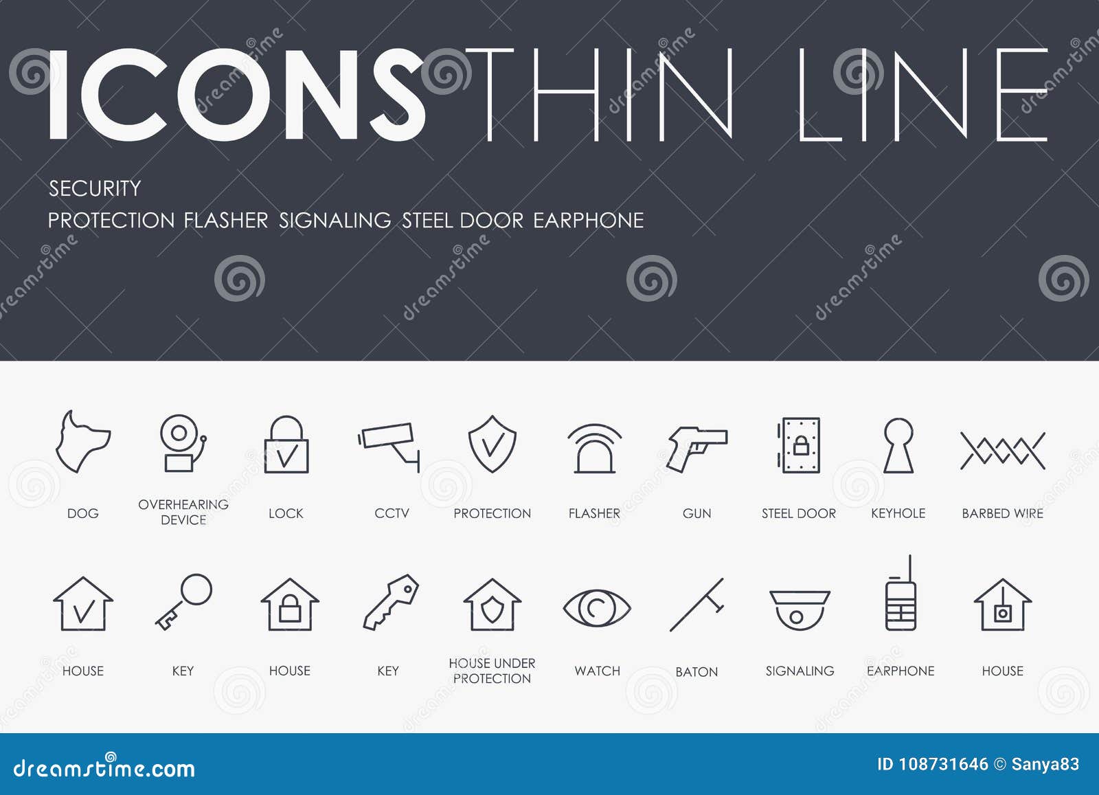 SECURITY Thin Line Icons stock vector. Illustration of safe - 108731646
