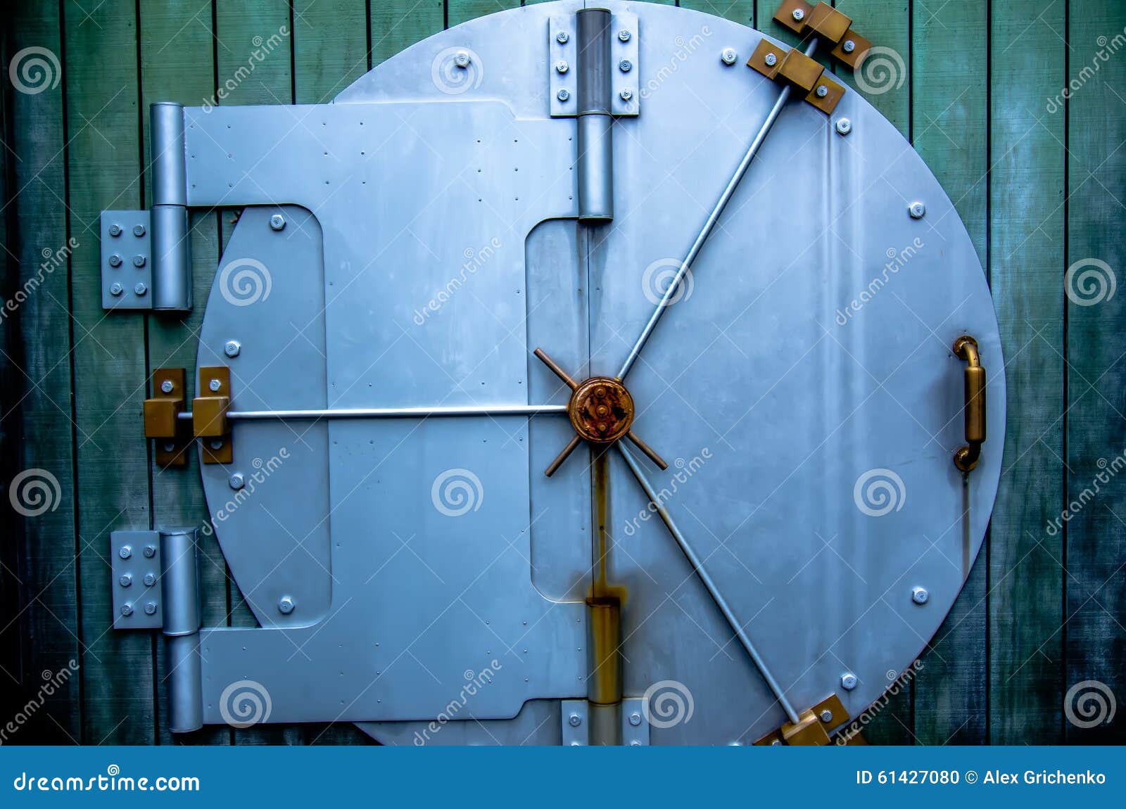 Security Vault Door on Green Wall Stock Photo - Image of finance, wall ...