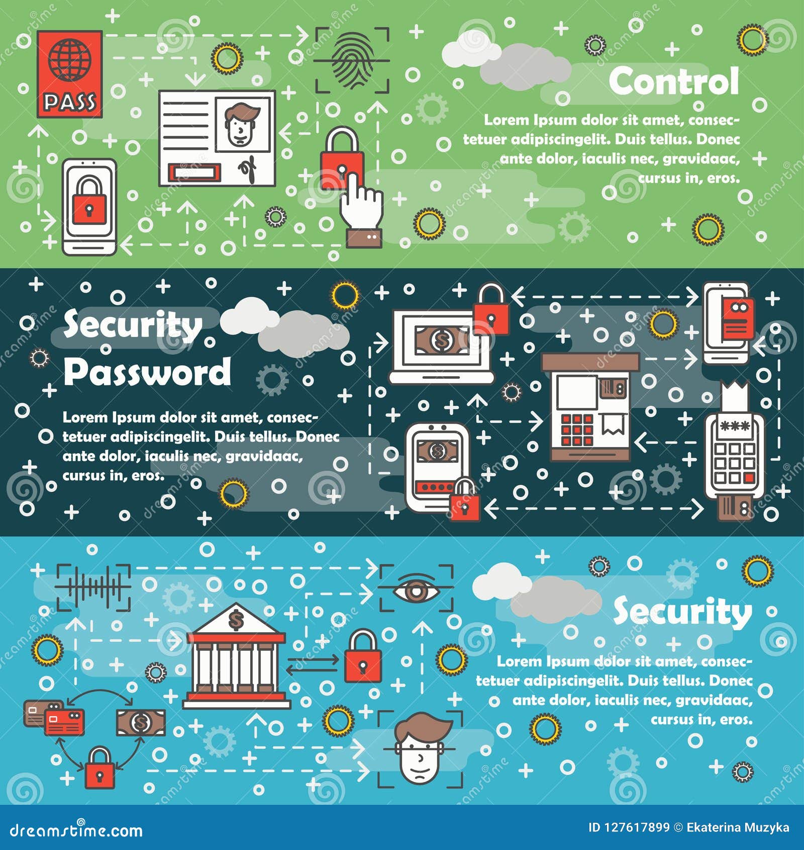 Vector Thin Line Security Web Banner Template Set Stock Vector ...