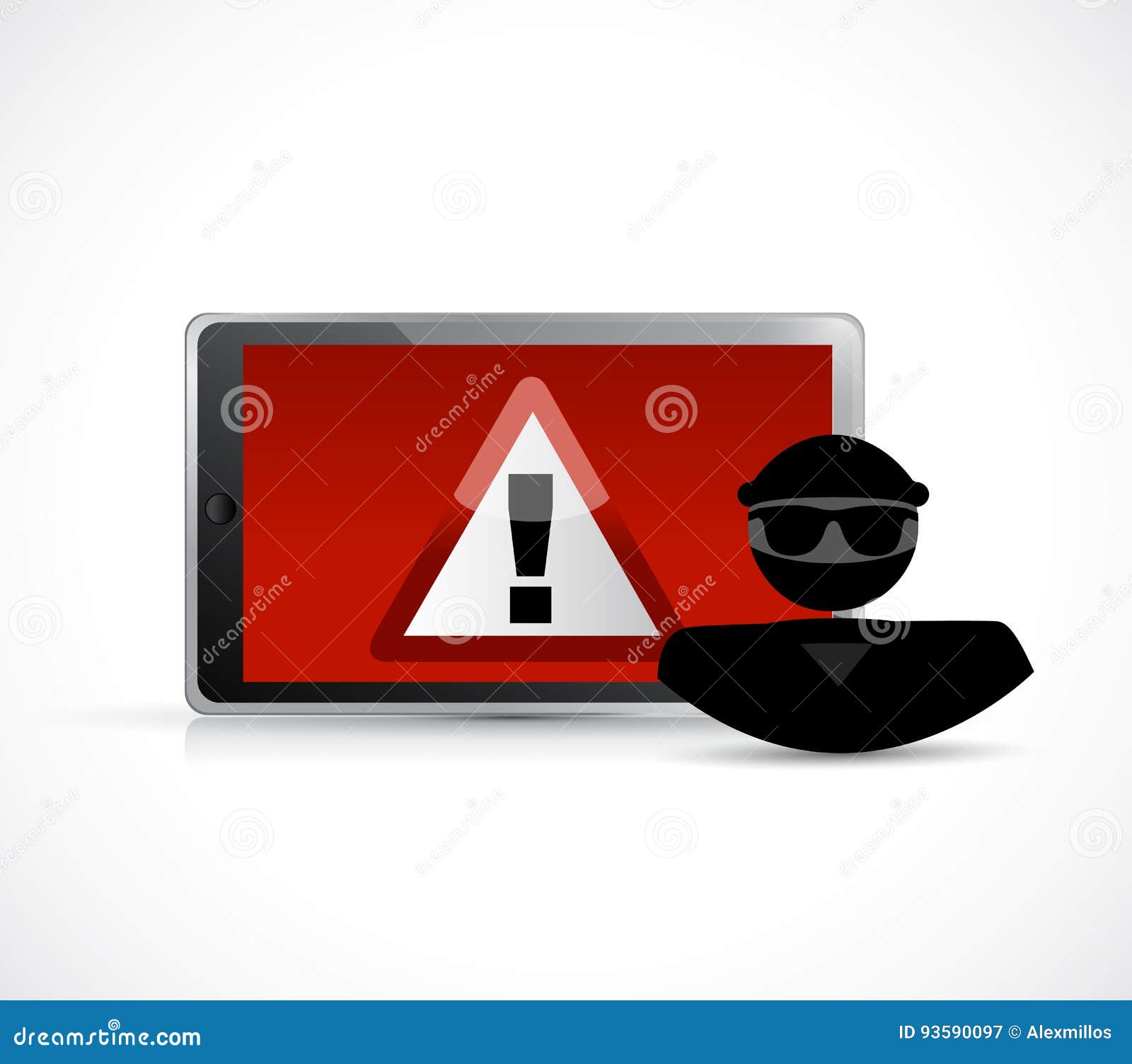 Security Warning. Hacker and Tablet Stock Illustration - Illustration ...